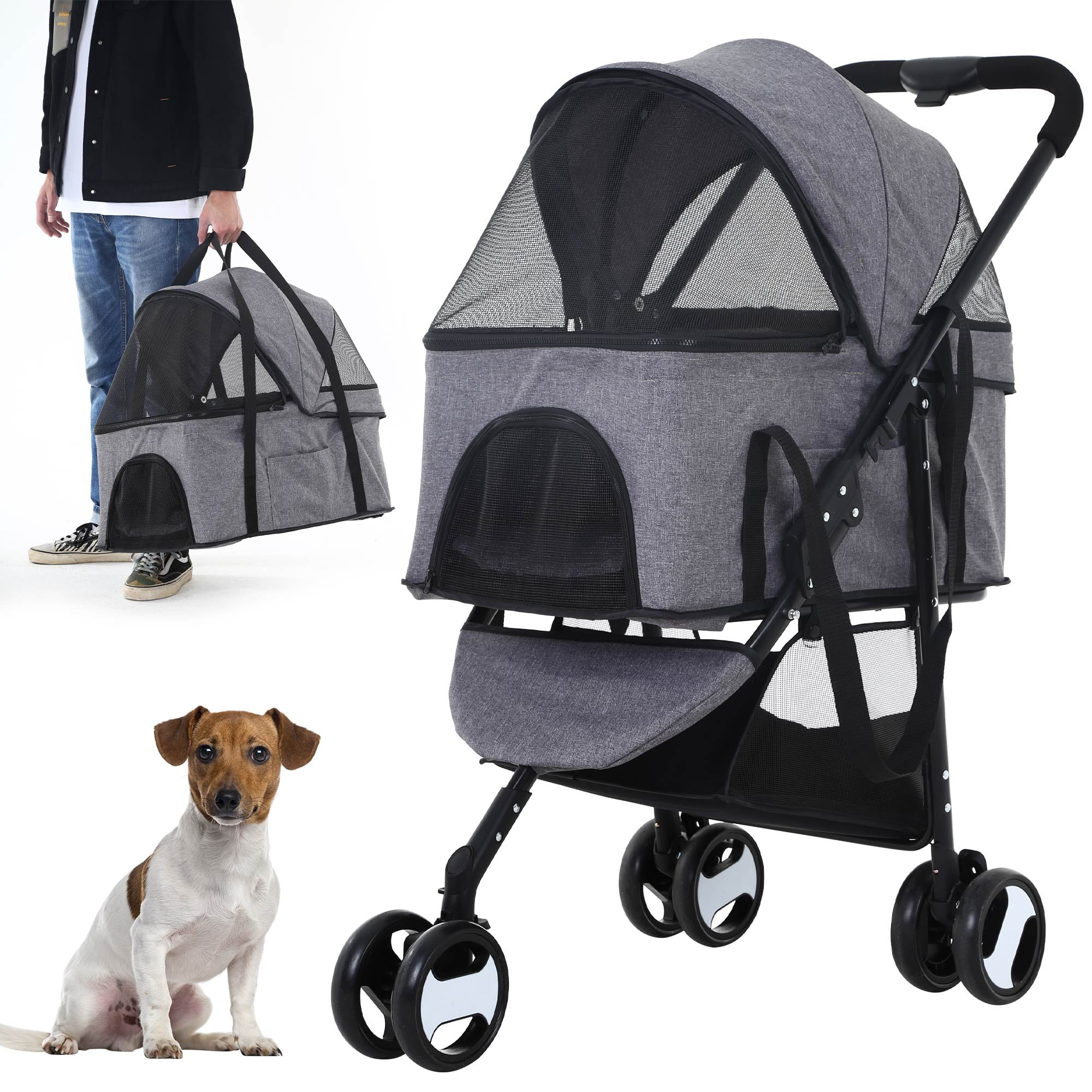CL.HPAHKL 3 in 1 Dog Stroller For Medium Small Dogs Cats, 3 Wheels ...