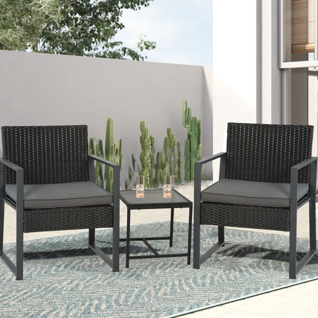 CL.HPAHKL 3 Piece Rattan Outdoor Patio Bar Set, Black/Gray - Walmart.com