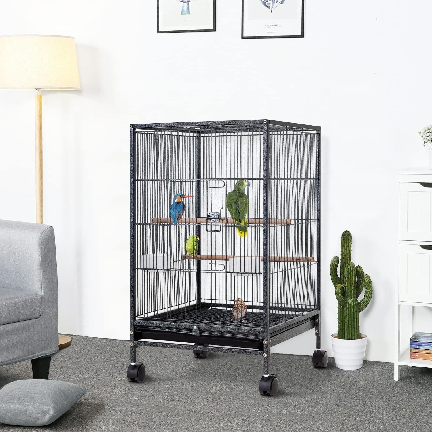 CL.HPAHKL 35 inch Bird Cage with Rolling Stand, Metal Birdcage Parakeet ...