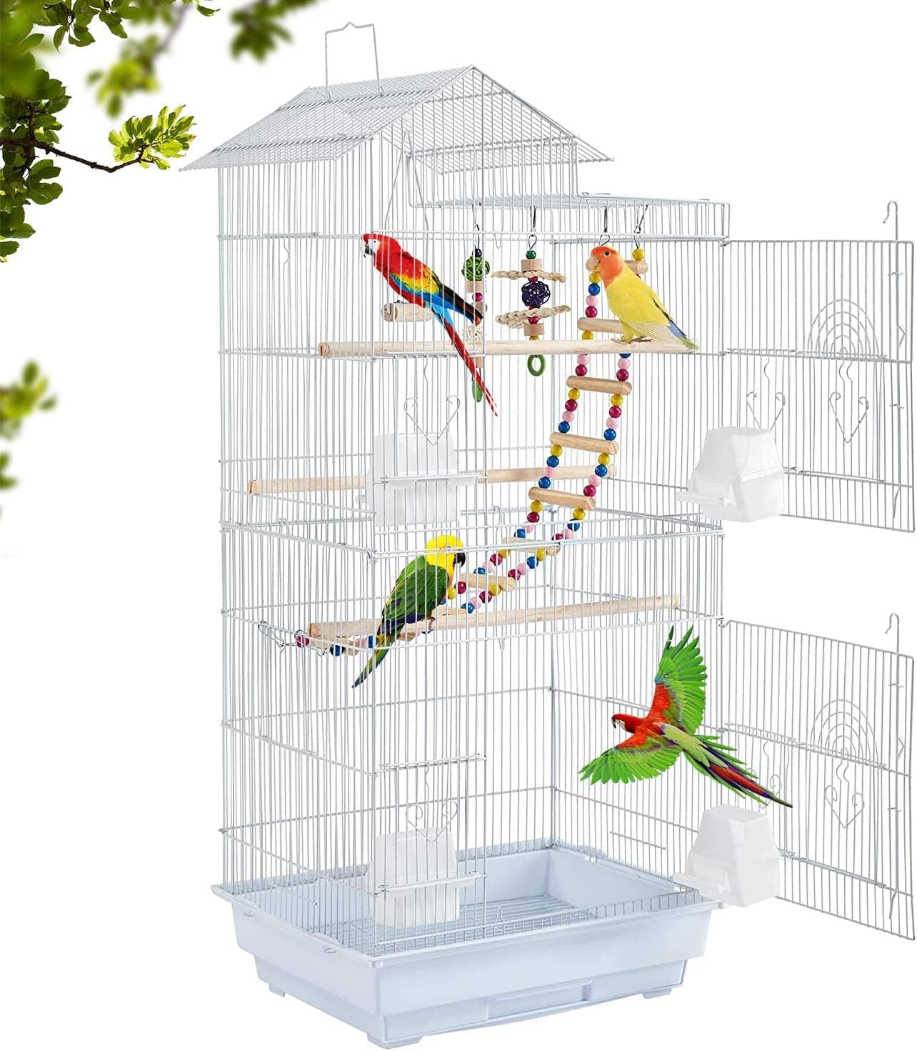 CL.HPAHKL 39-inch Bird Cage Roof Top Design, Metal Parakeet Cage with ...