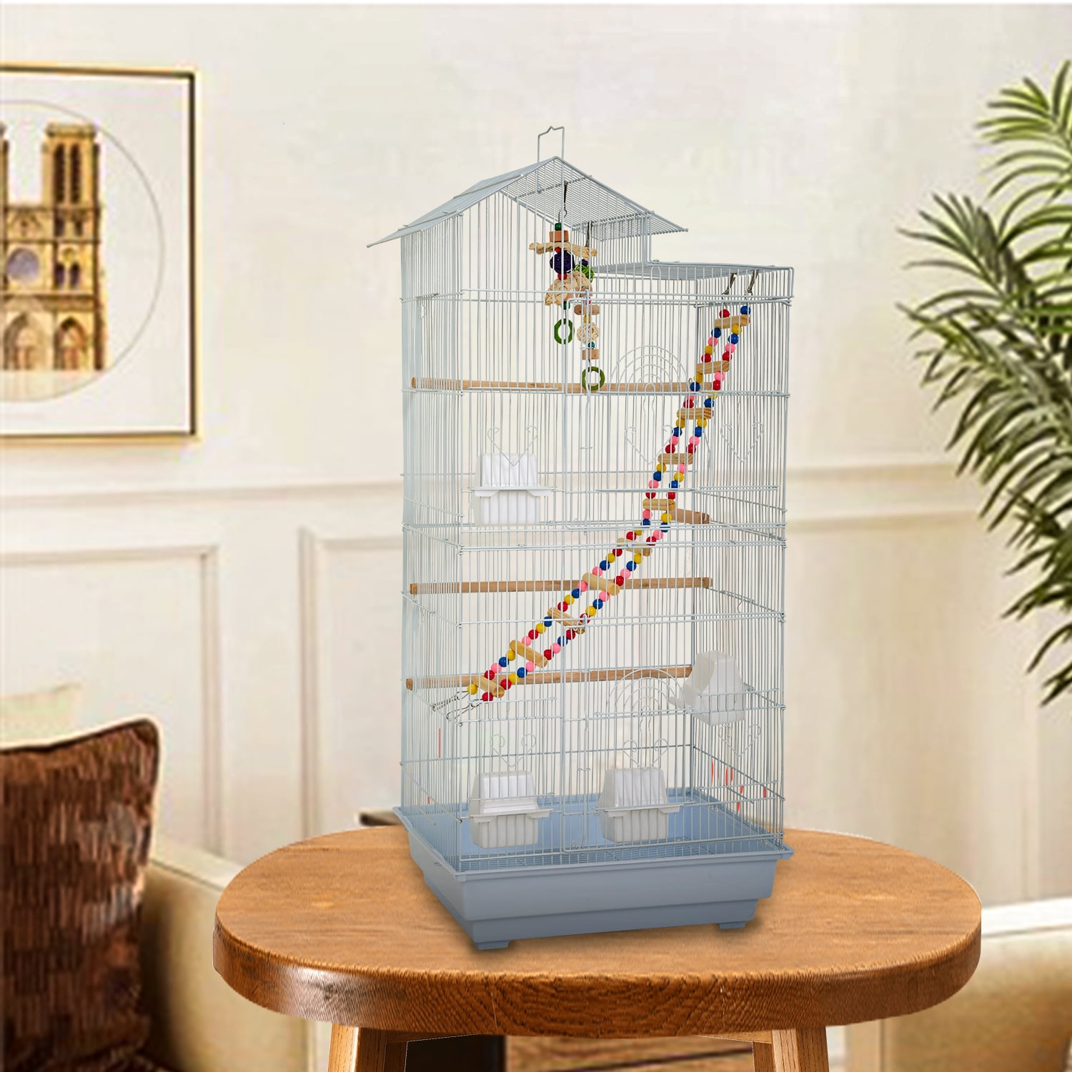 CL.HPAHKL 39-inch Bird Cage Roof Top Design, Metal Parakeet Cage with ...