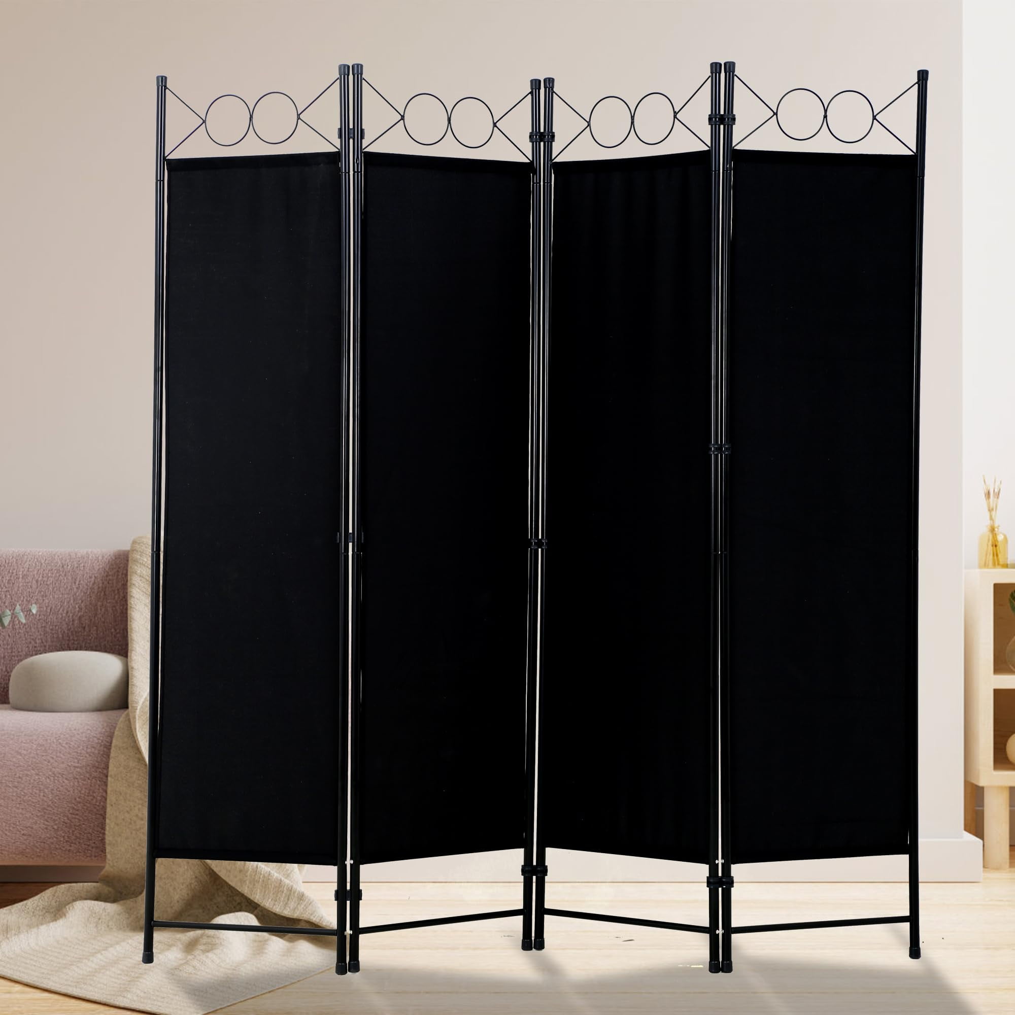 CL.HPAHKL 4 Panel Room Divider 6.8FT Tall, Metal Frame & Fabric Screen ...