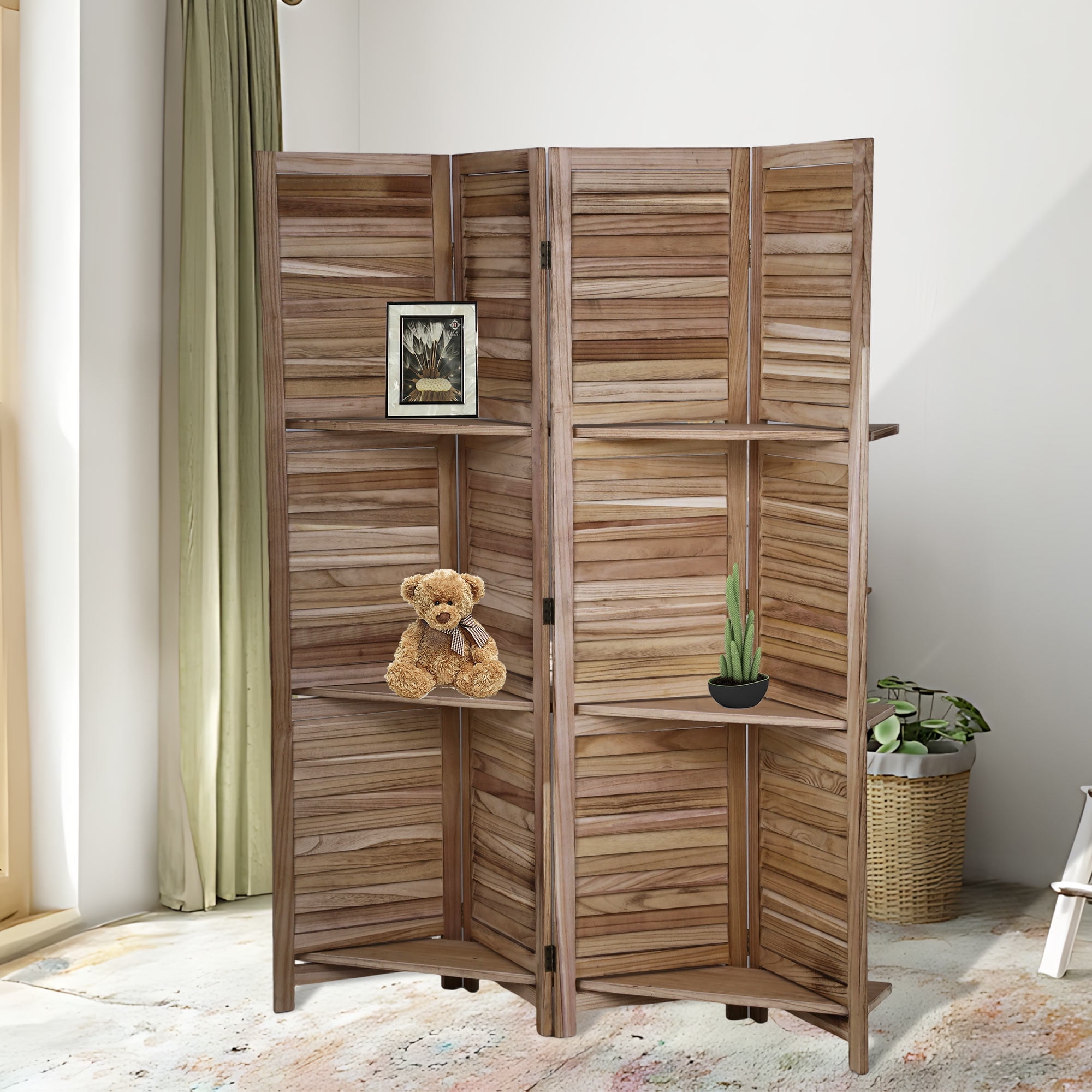 CL.HPAHKL 4 Panel Room Divider & Folding Privacy Screen, Wooden Room ...