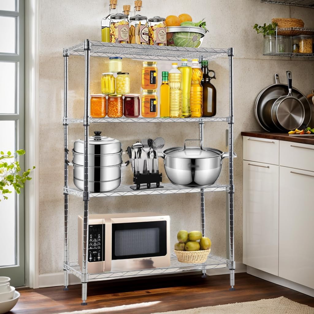 CL.HPAHKL 4 Tier Shelving Unit, NSF Certified Metal Shelf Rack 1000LBS ...