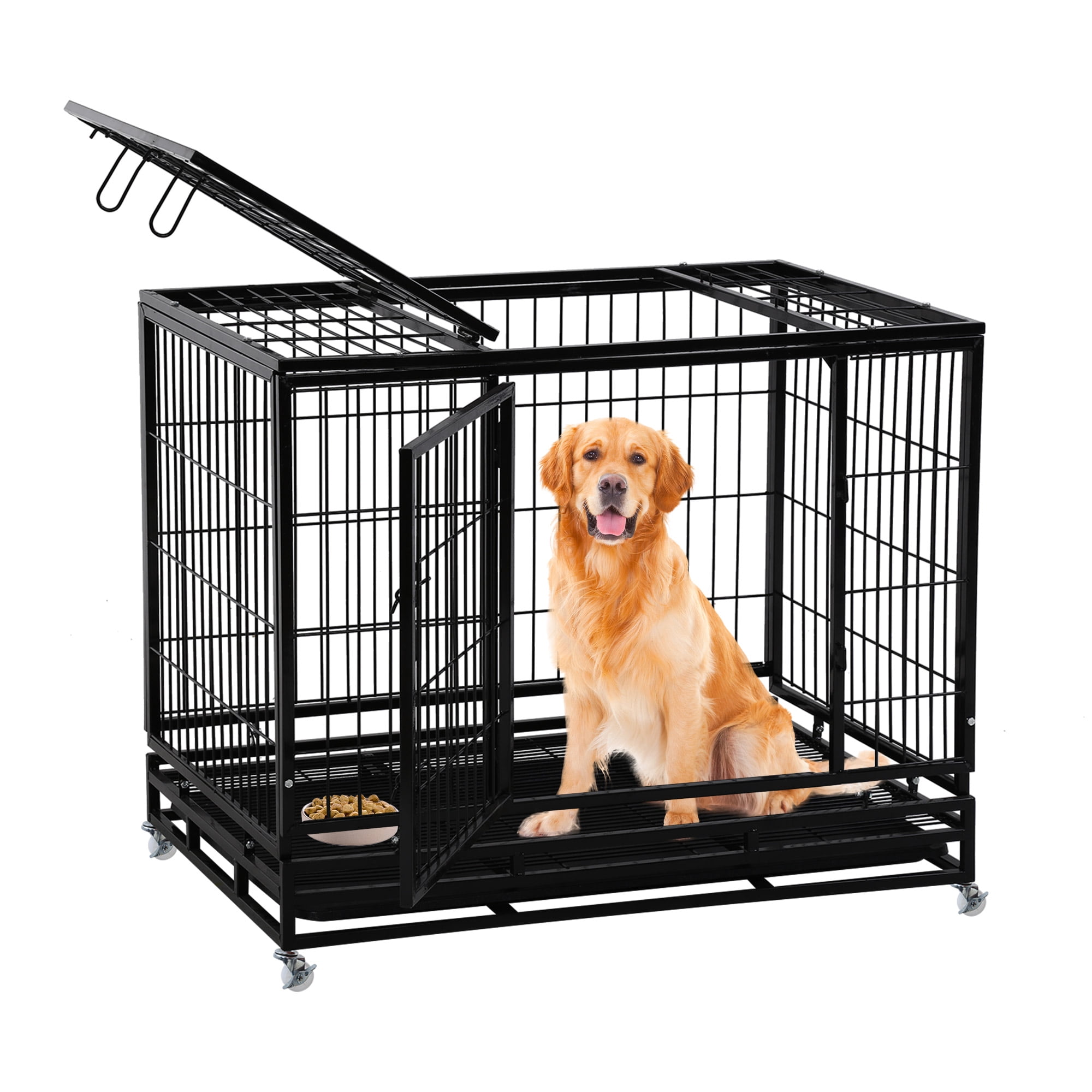 CL.HPAHKL 42 Inch Dog Crate, Heavy Duty Dog Kennel with Lockable Wheels ...