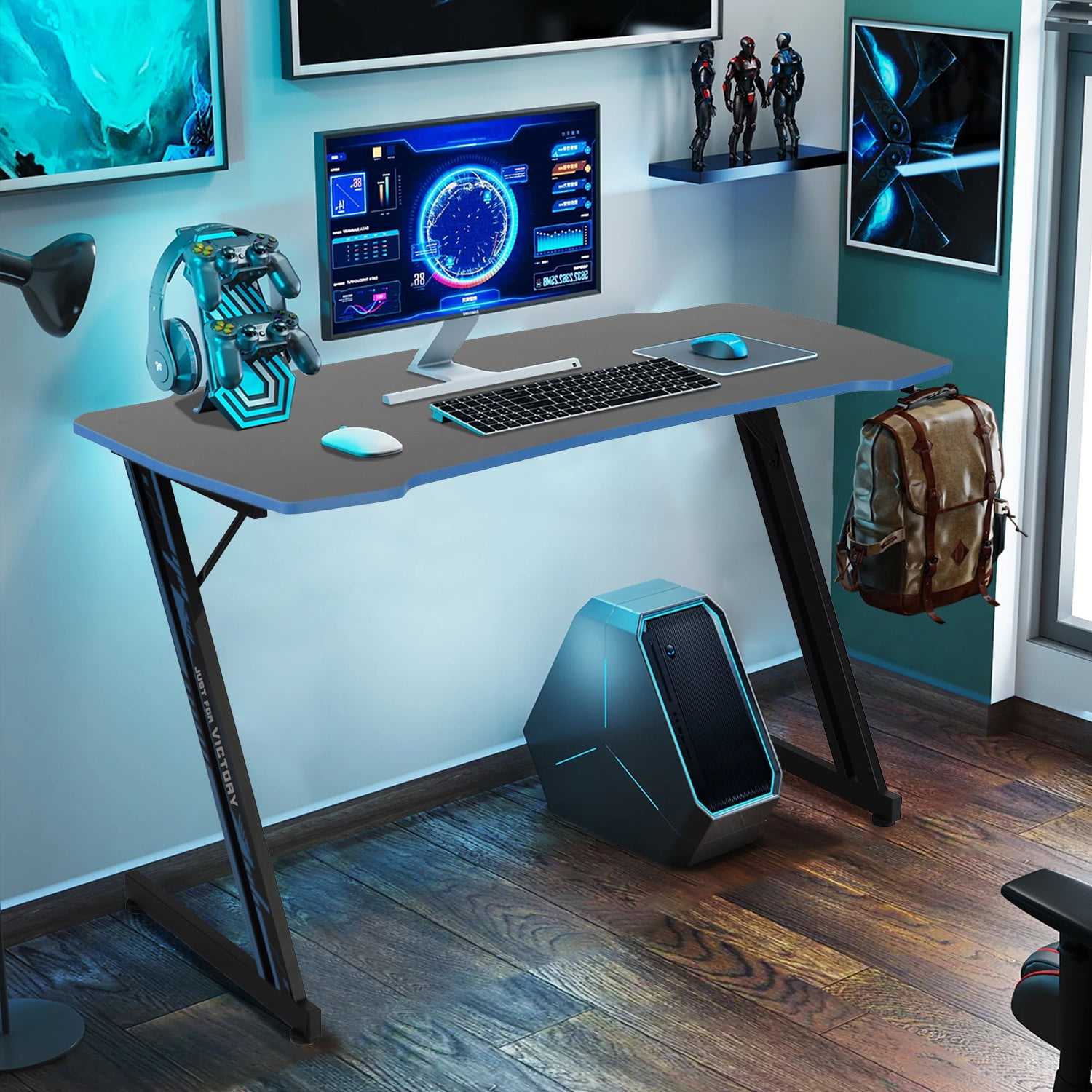 CL.HPAHKL 47 inch Gaming Desk, Z Shaped PC Computer Desk Gaming ...