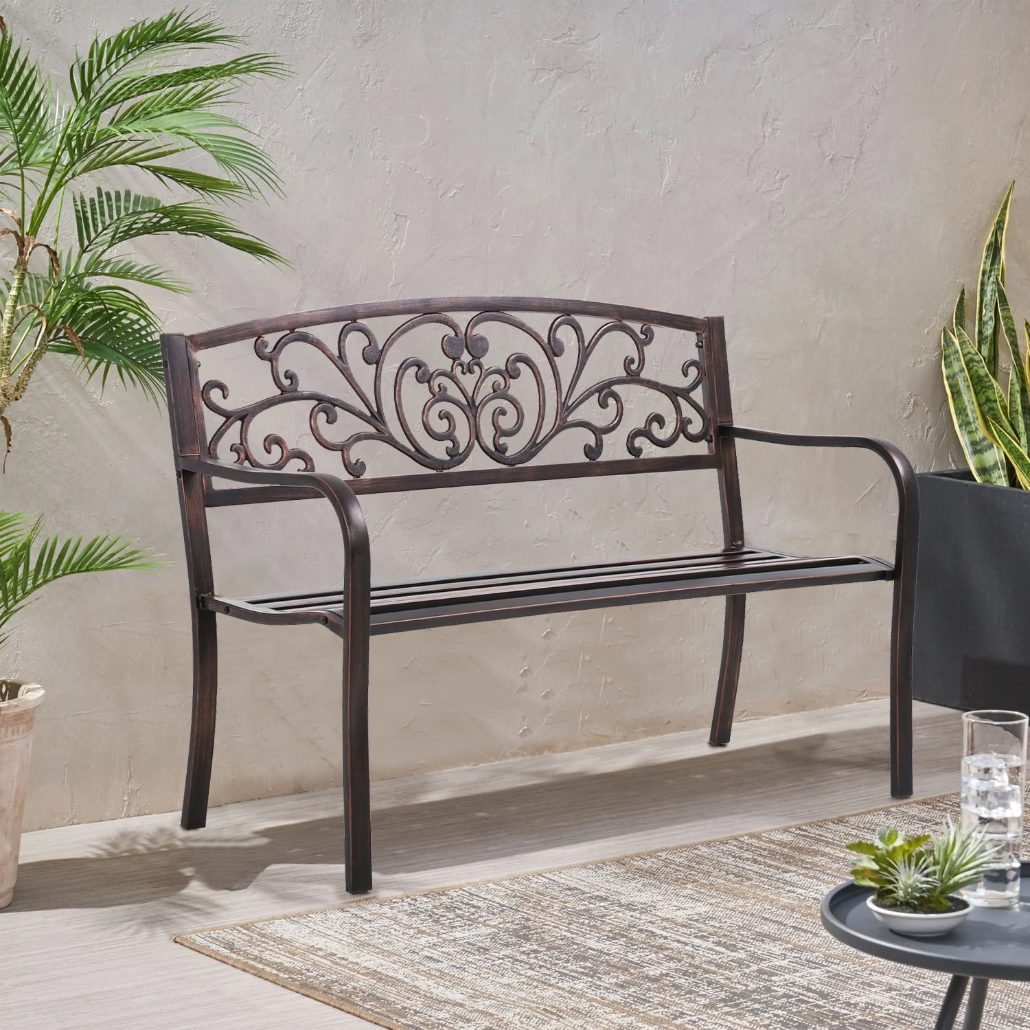 CL.HPAHKL 50inch Outdoor Bench, Garden Bench Weatherproof Heavy-Duty ...