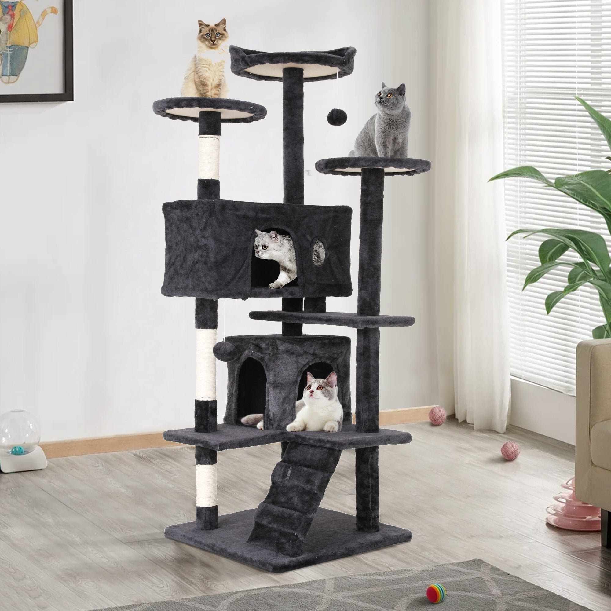 CL.HPAHKL 54in Cat Tree Tower, Multi-Level Cat Tower Furniture Activity ...