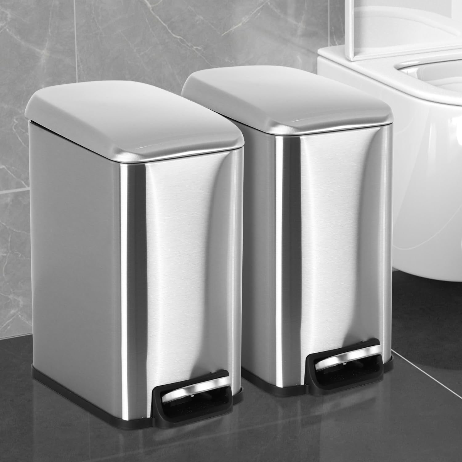CL.HPAHKL 5L / 1.3 Gallon Slim Step Trash Can, Stainless Steel Bathroom ...