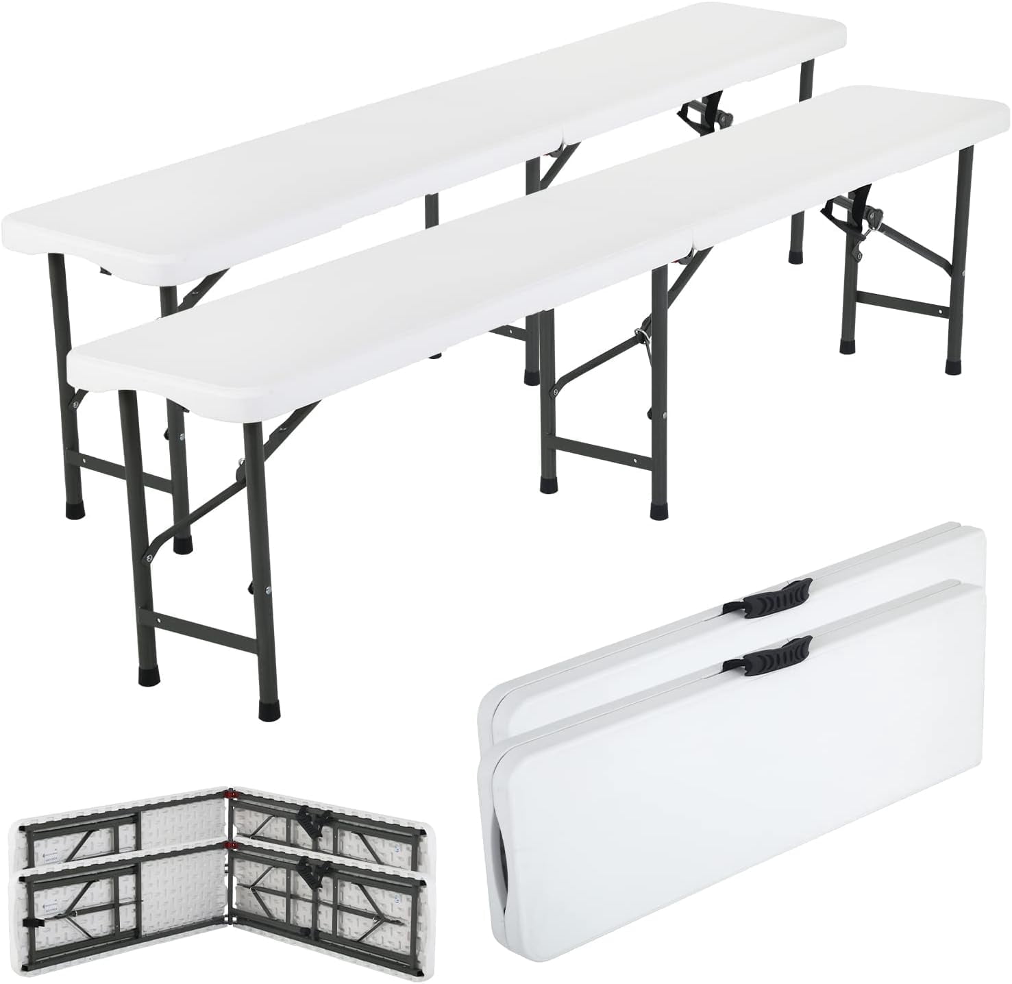 CL.HPAHKL 6ft Outdoor Folding Benches, 2Pack, Portable Garden Picnic ...