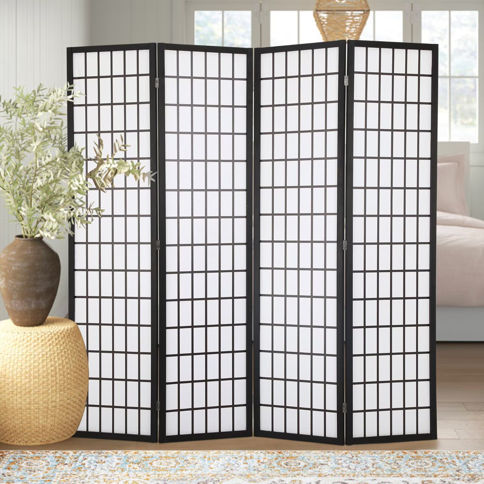 CL.HPAHKL 6Ft Tall 4 Panel Oriental Shoji Screen, Folding Japanese Room ...