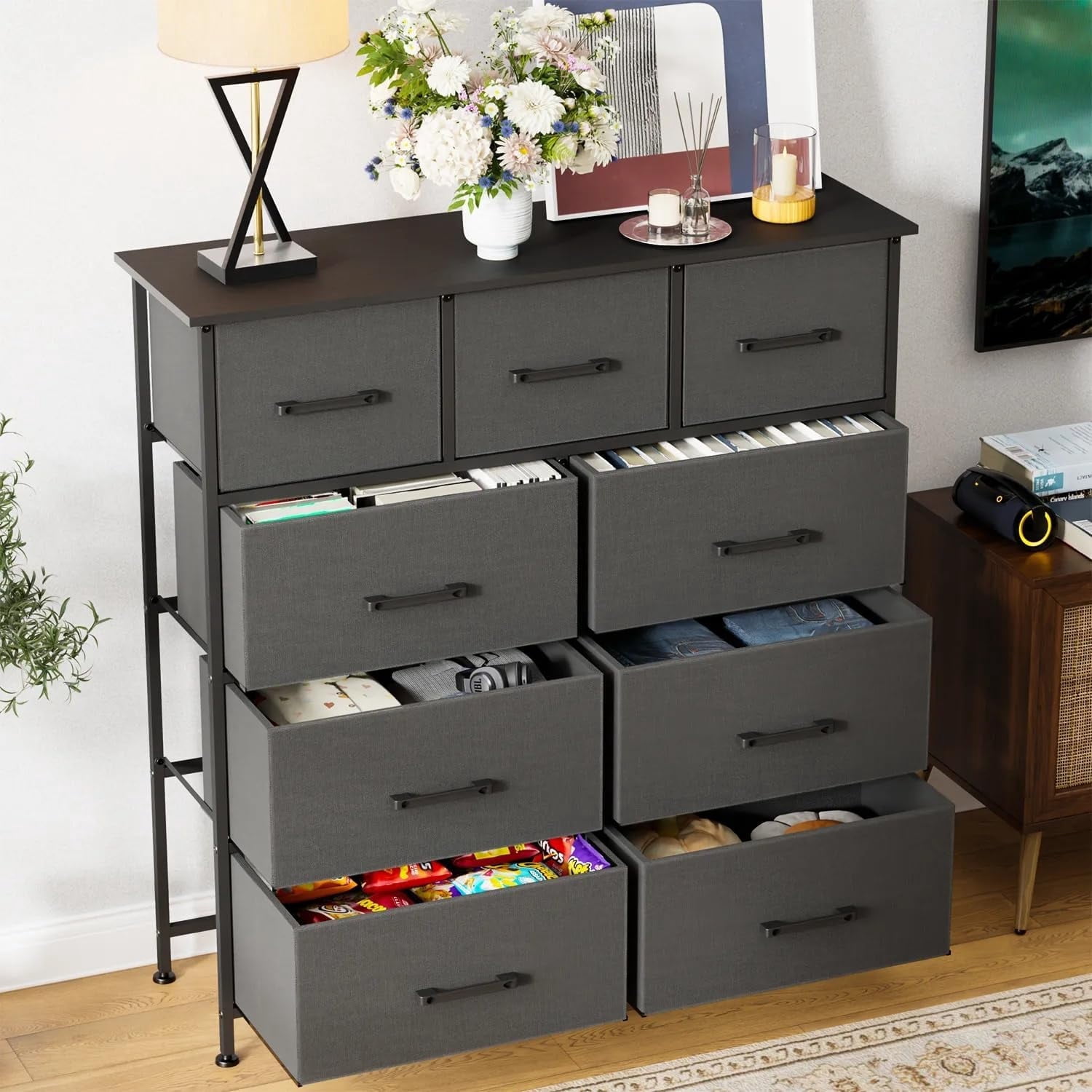 CL.HPAHKL 9 Drawer Dresser for Bedroom, Fabric Storage Organizer with ...
