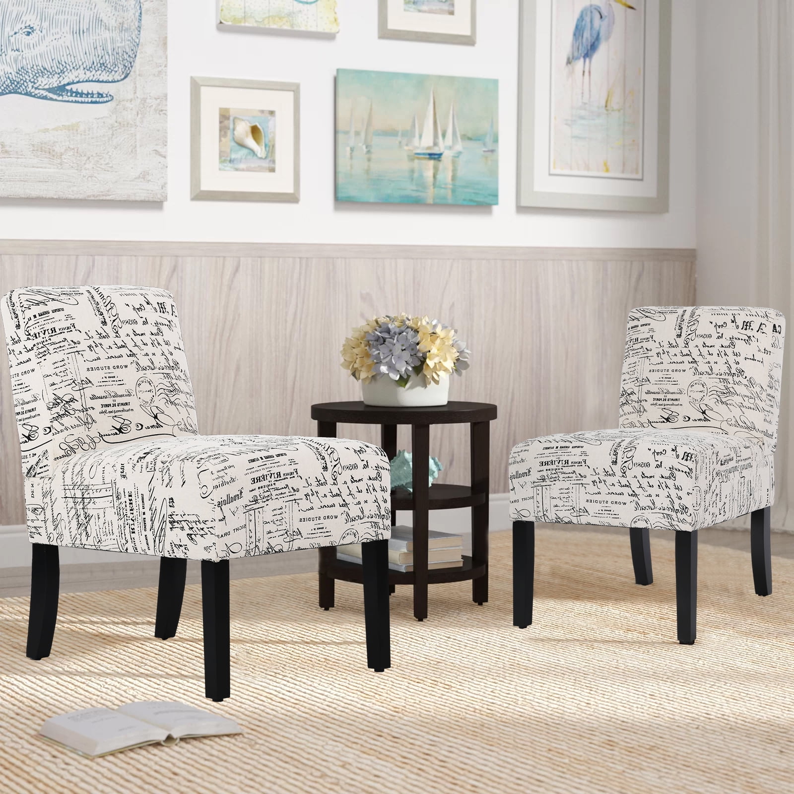 CL.HPAHKL Accent Chairs Set of 2, Fabric Armless Living Room Chair with ...