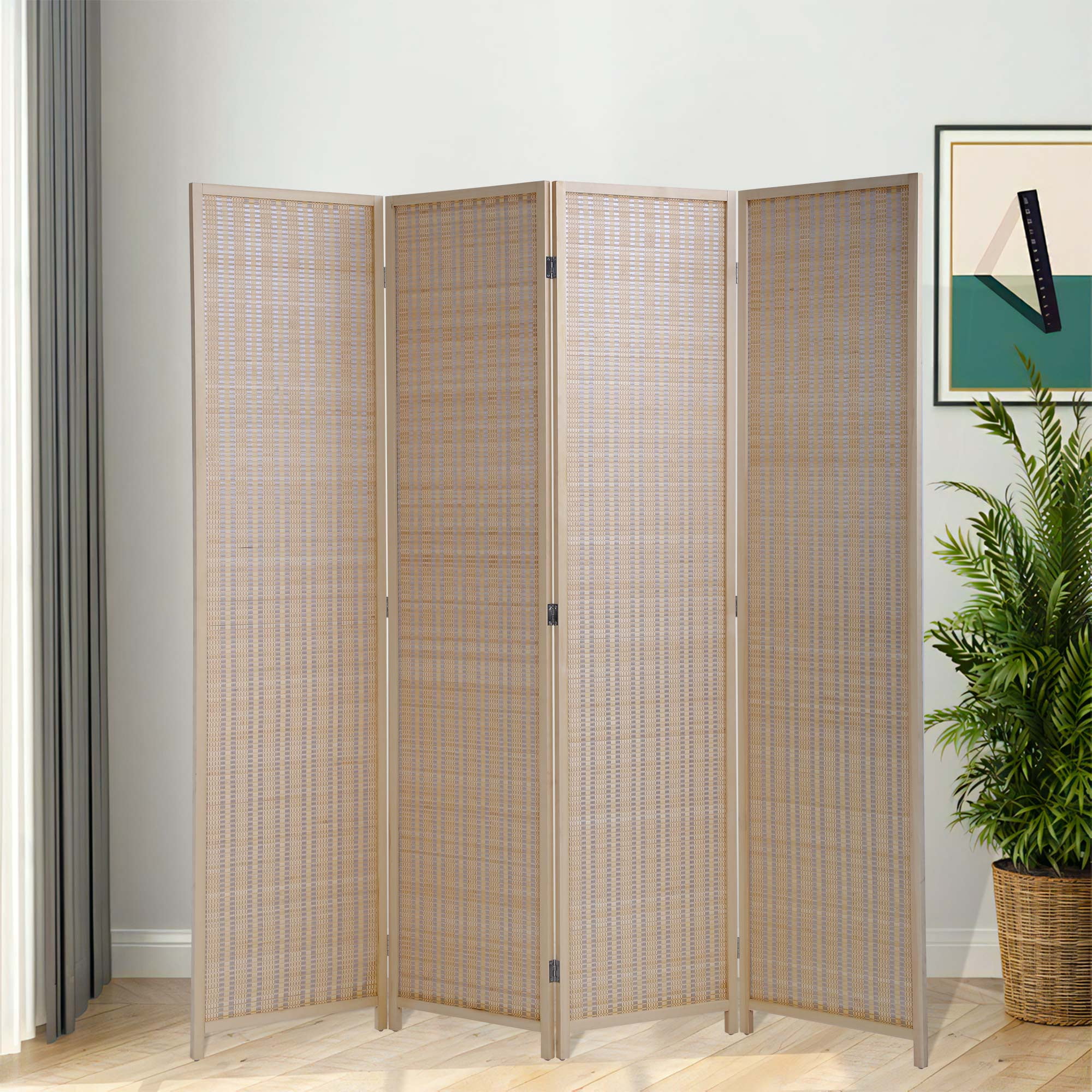 CL.HPAHKL Bamboo Room Divider 4 Panel Folding Privacy Screen ...