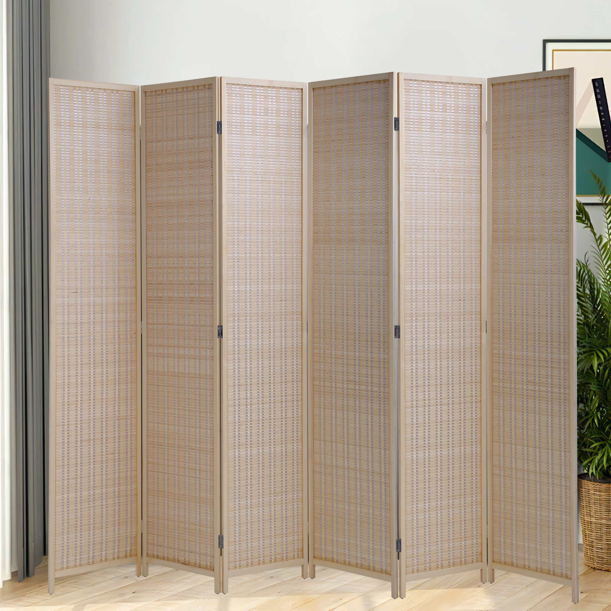 CL.HPAHKL Bamboo Room Divider 6 Panel Folding Privacy Screen ...