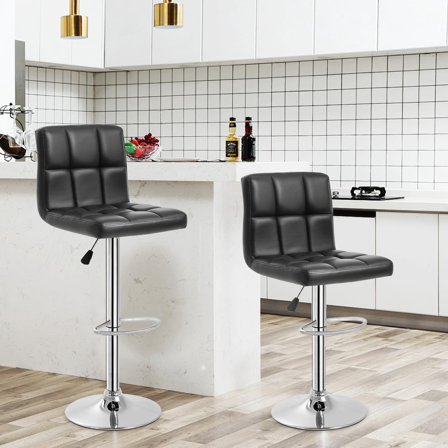 CL.HPAHKL Bar Stools Set of 2 with Backs, Adjustable Height Counter ...