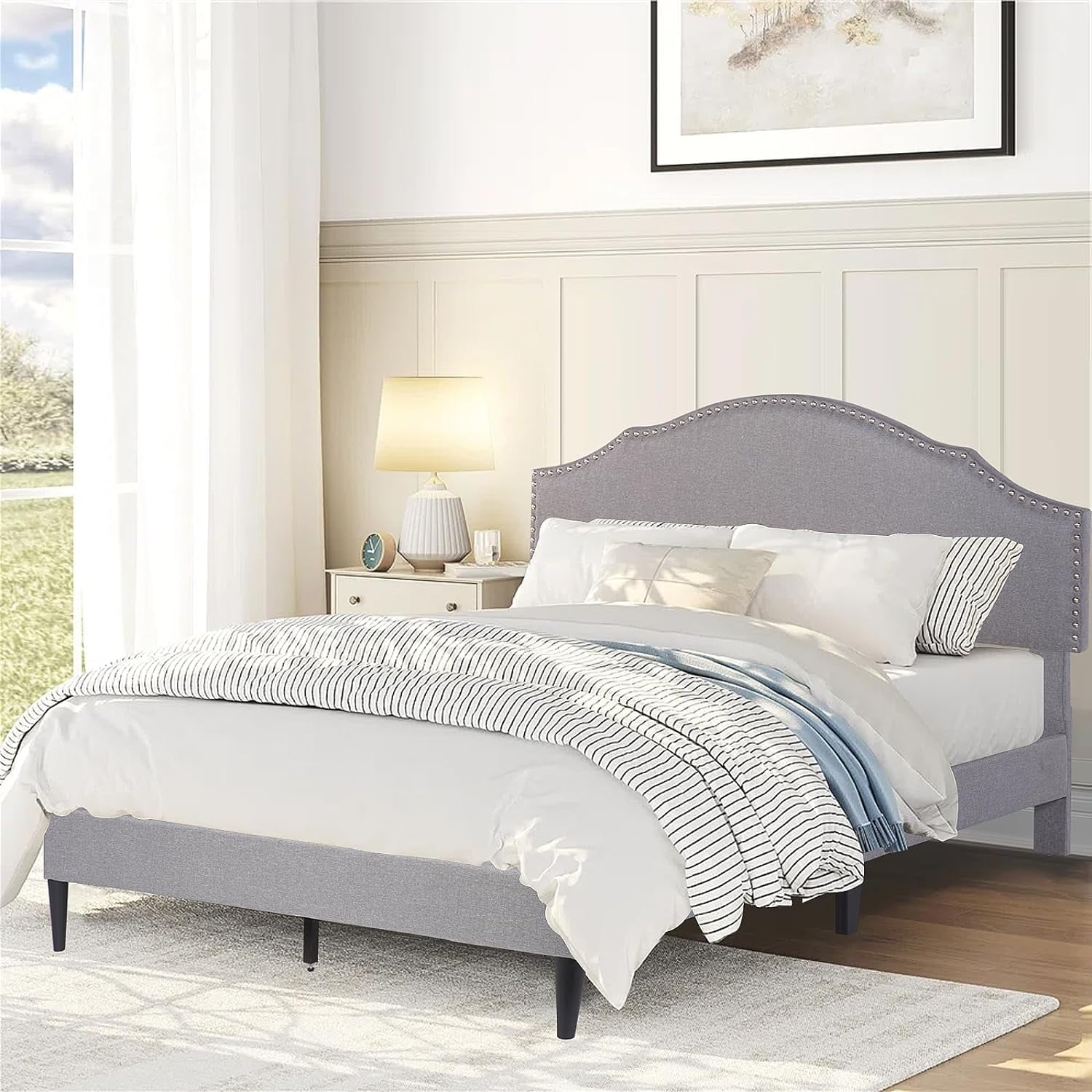 CL.HPAHKL Bed Frame Full Size with Headboard, Wood Mattress Foundation ...