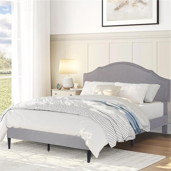 Twin Size Platform Bed Frame with Upholstered Headboard, Wooden Slats ...