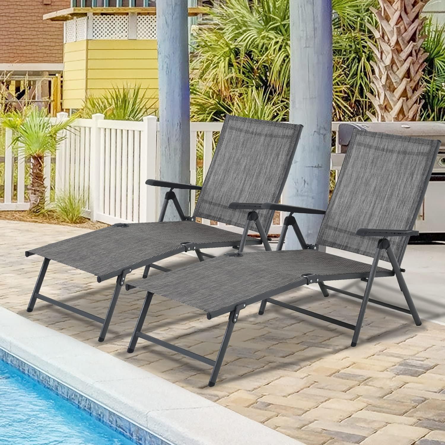 CL.HPAHKL Chaise Lounge Chairs Set of 2 Outdoor, Folding Patio Recliner ...