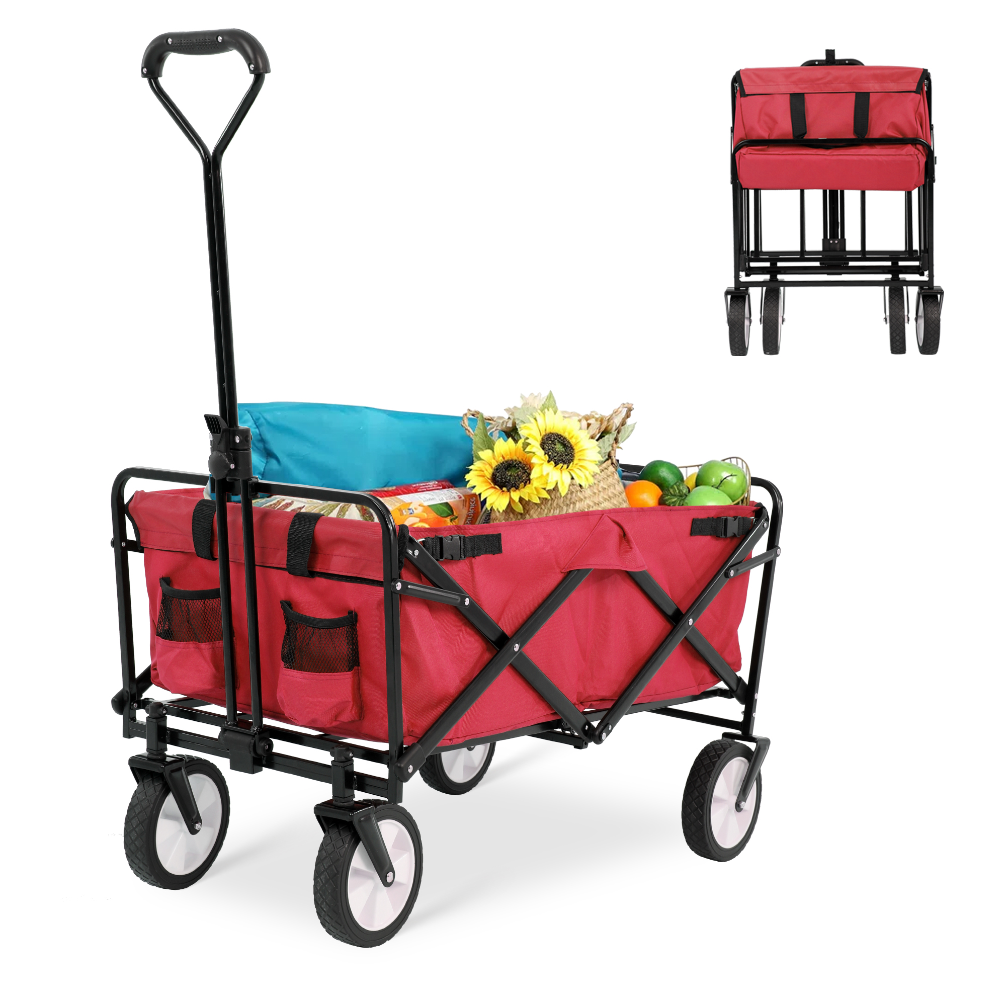 CL.HPAHKL Collapsible Wagon Cart Foldable Garden Wagon Cart Utility Wagon with All-Terrain ...