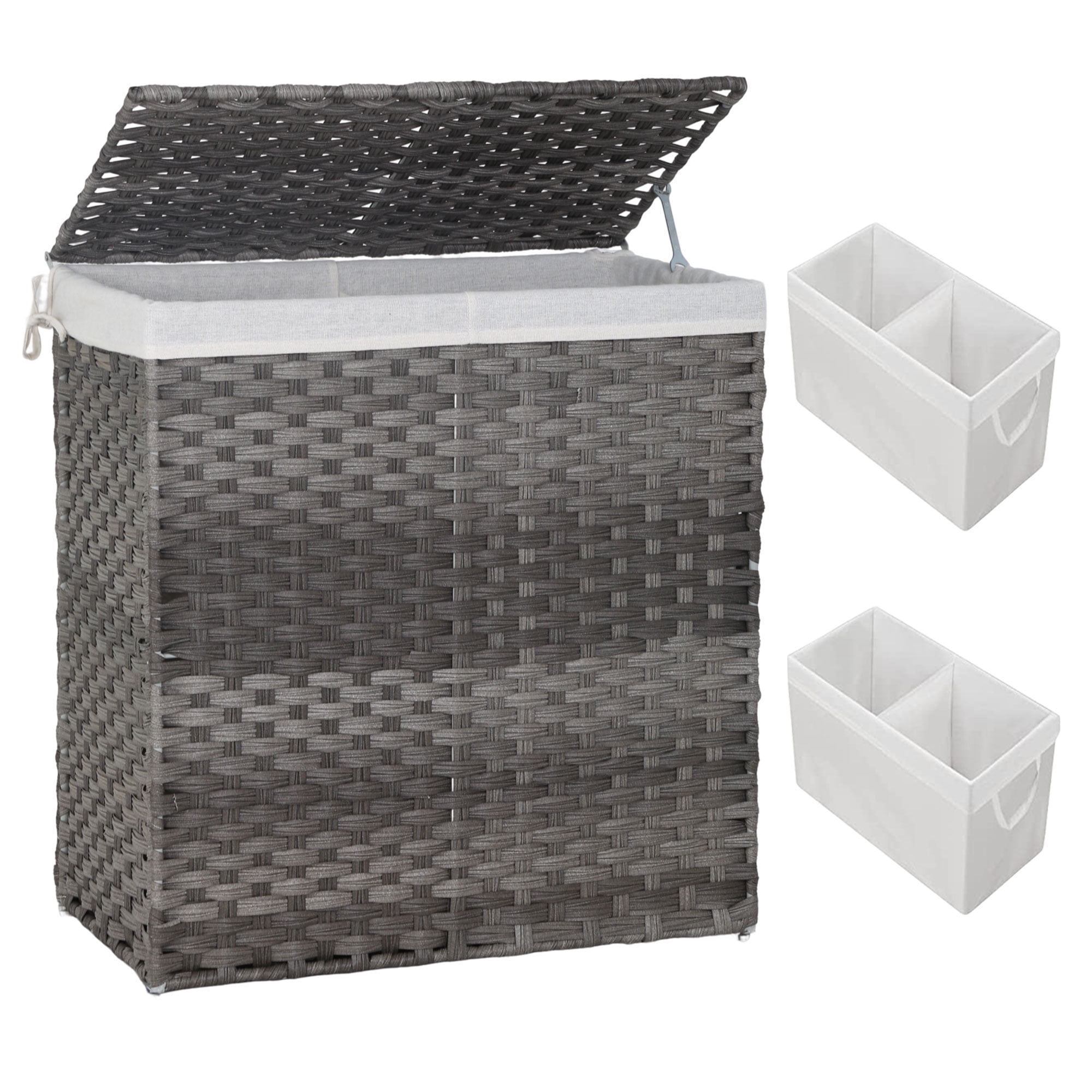 CL.HPAHKL Divided Laundry Hamper 90L/110L Synthetic Rattan Handwoven ...