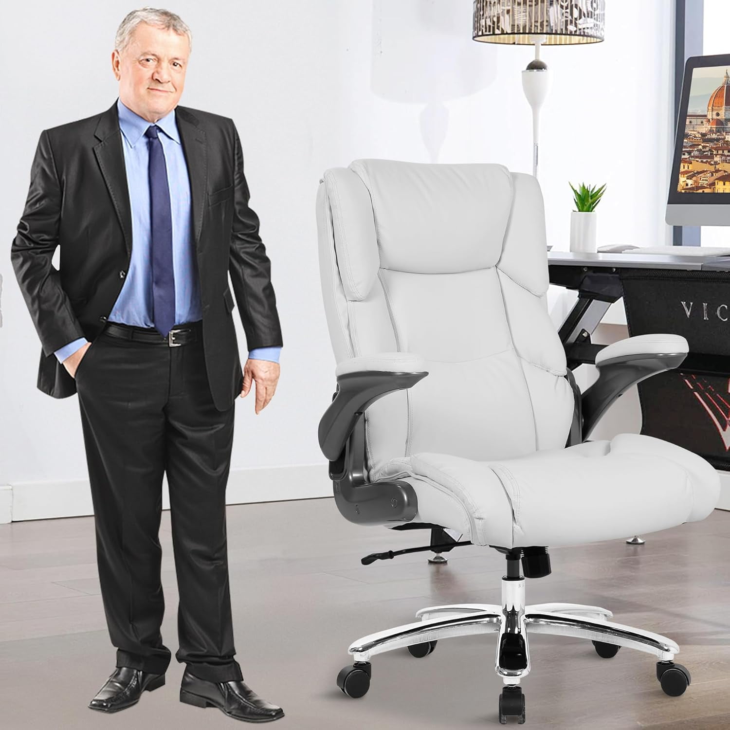 CL.HPAHKL Ergonomic Big and Tall Office Chair, Heavy Duty Computer Desk ...