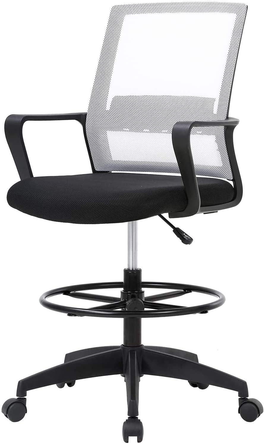 CL.HPAHKL Ergonomic Drafting Chair, Tall Office Chair with Lumbar Support, Fixed Arms and ...