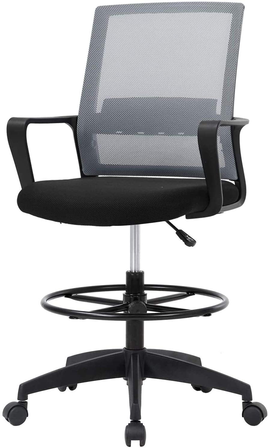 CL.HPAHKL Ergonomic Drafting Chair, Tall Office Chair with Lumbar Support, Fixed Arms and ...