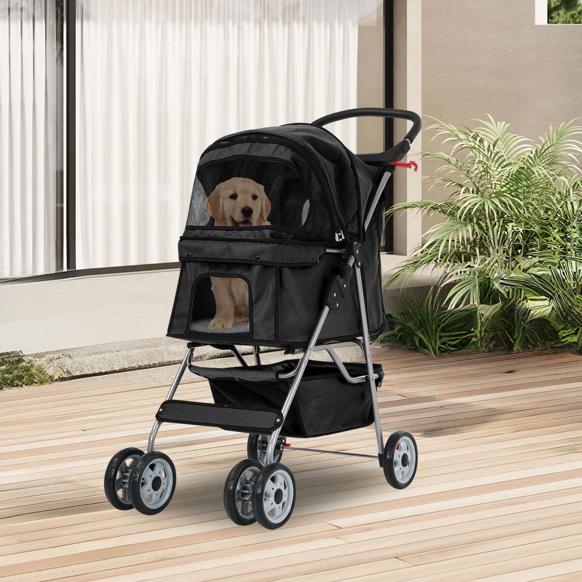 CL.HPAHKL Foldable Dog Stroller, 4 Wheel Cat Pet Stroller with Storage ...