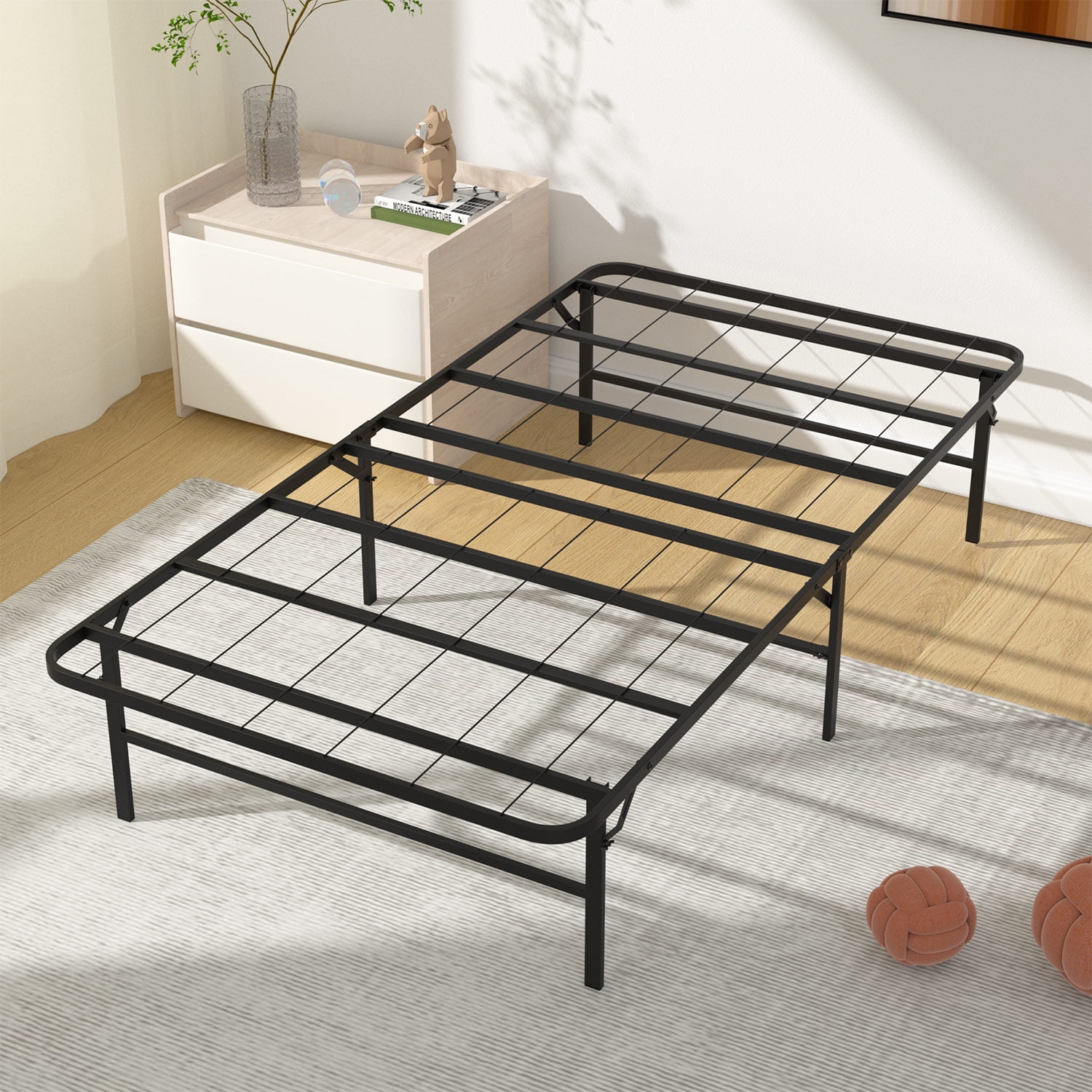 CL.HPAHKL Foldable Heavy-Duty Steel Twin Bed Frame, 14-Inch High with ...