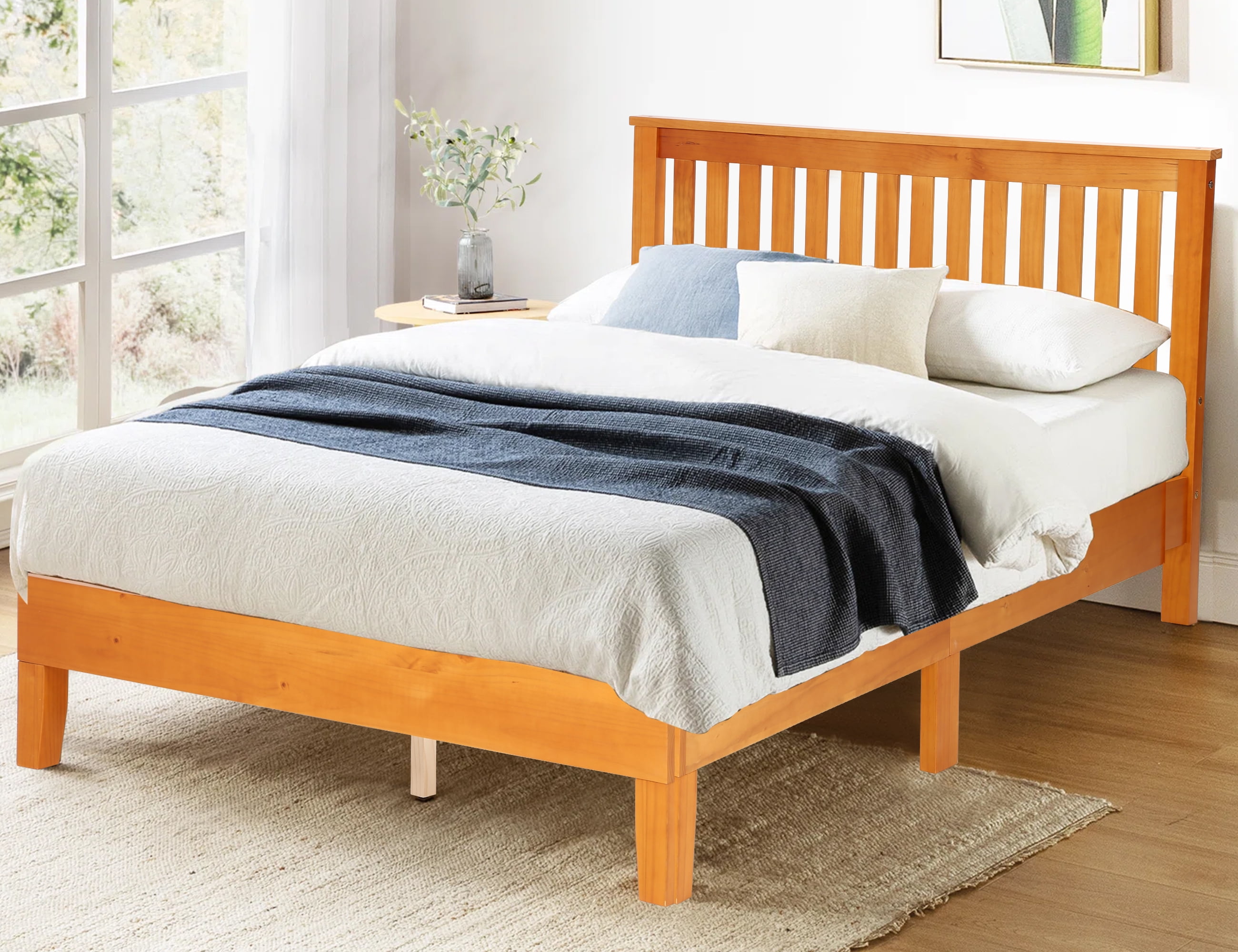 CL.HPAHKL Full Size Bed Frame with Headboard, Solid Wood Foundation ...