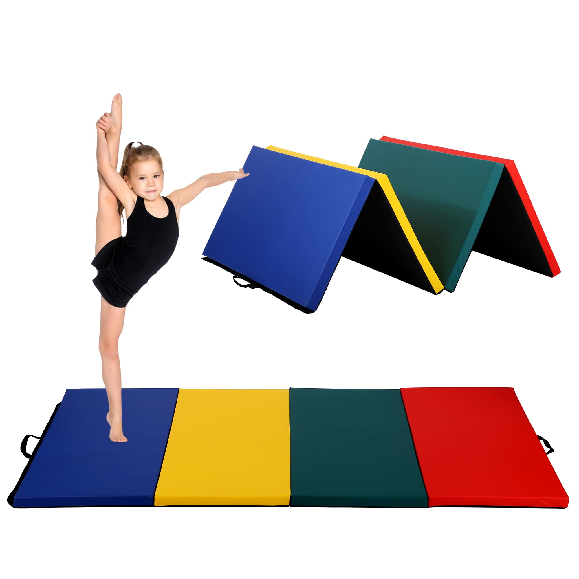 CL.HPAHKL Gymnastics Tumbling Mats, Portable 4-Panel Cheer Mats for ...