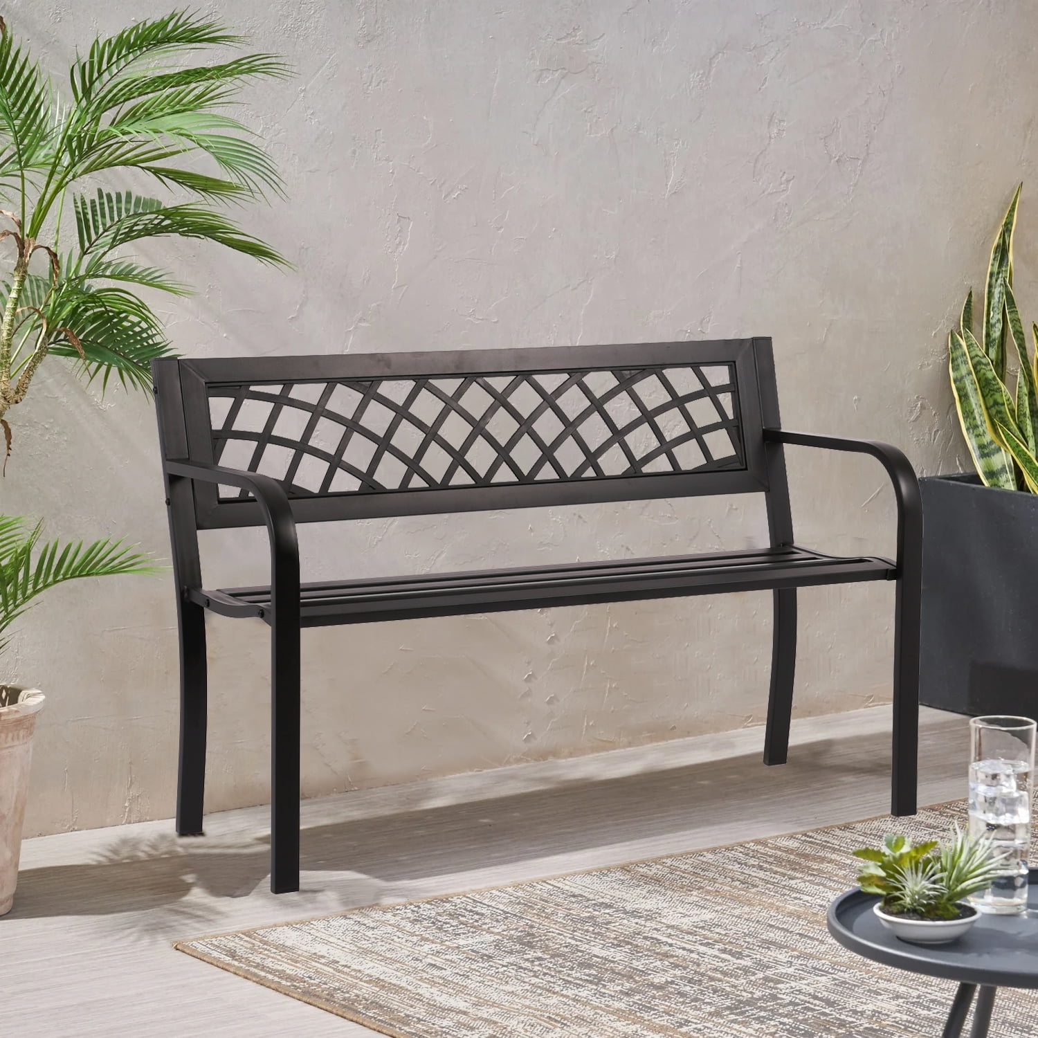 CL.HPAHKL Vintage Steel Outdoor Garden Bench, Weatherproof Patio Porch ...