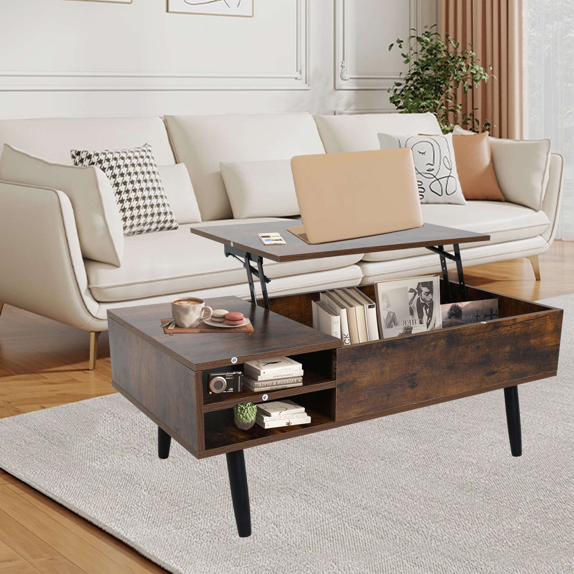 CL.HPAHKL Lift Top Coffee Table with Hidden Compartment and Adjustable ...