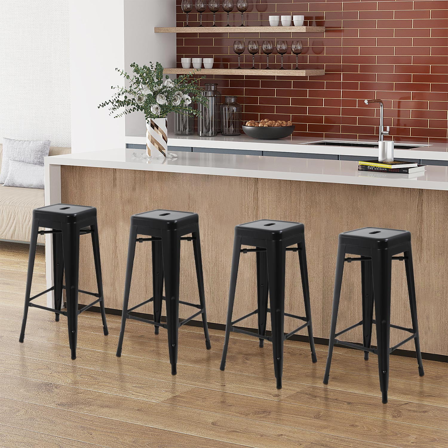 CL.HPAHKL Metal Bar Stools Set of 4, Counter Height Bar Stools 30 Inch ...