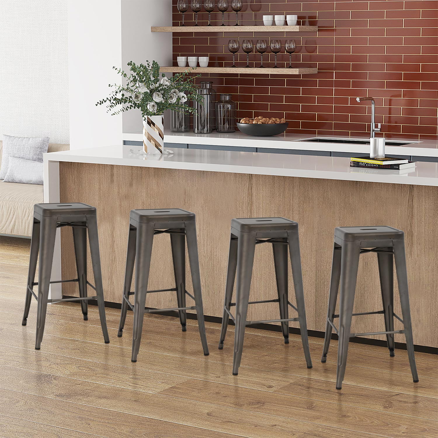 CL.HPAHKL Metal Bar Stools Set of 4, Counter Height Bar Stools 30 Inch ...