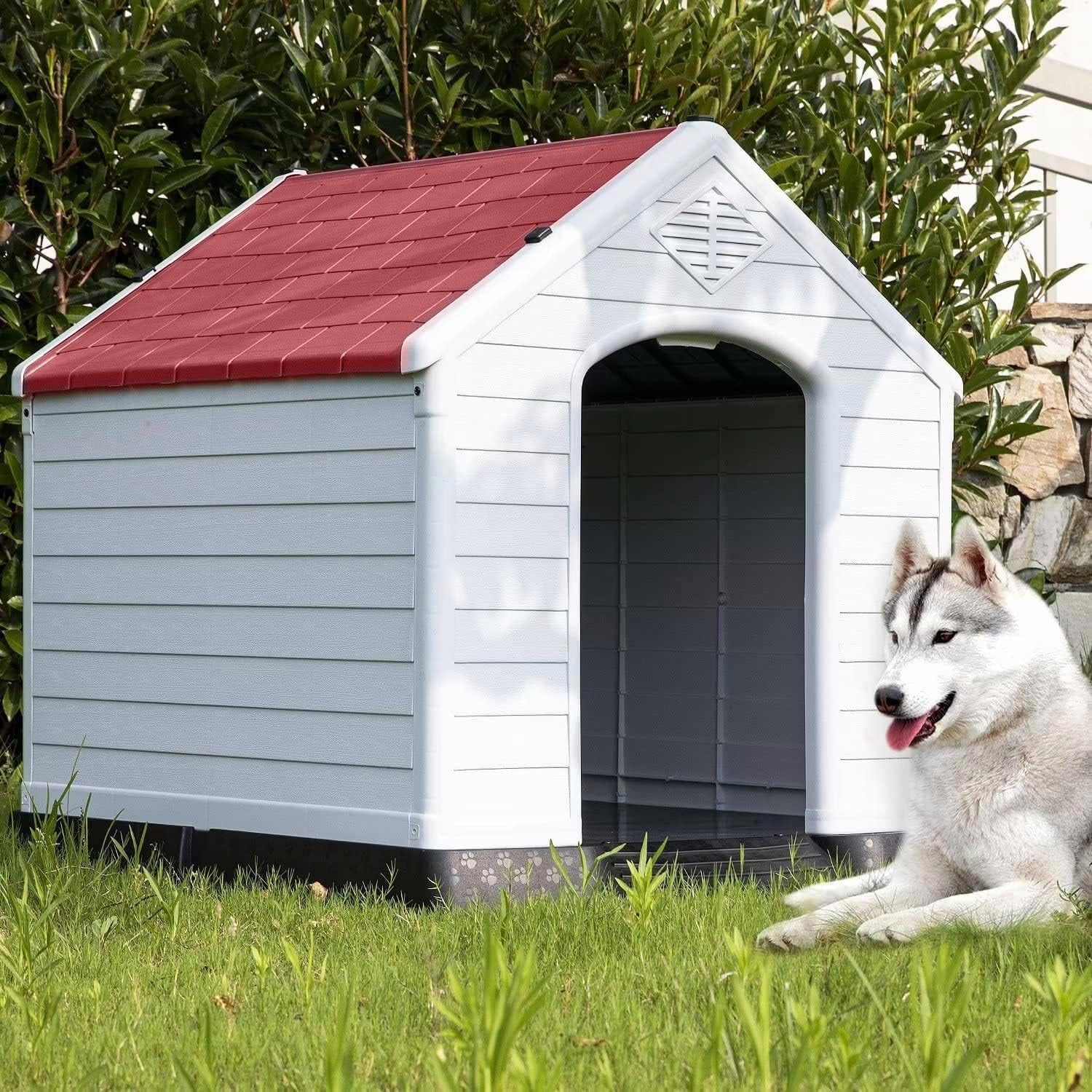 "CL.HPAHKL Outdoor Dog House, Large, Waterproof, Ventilated, Raised ...