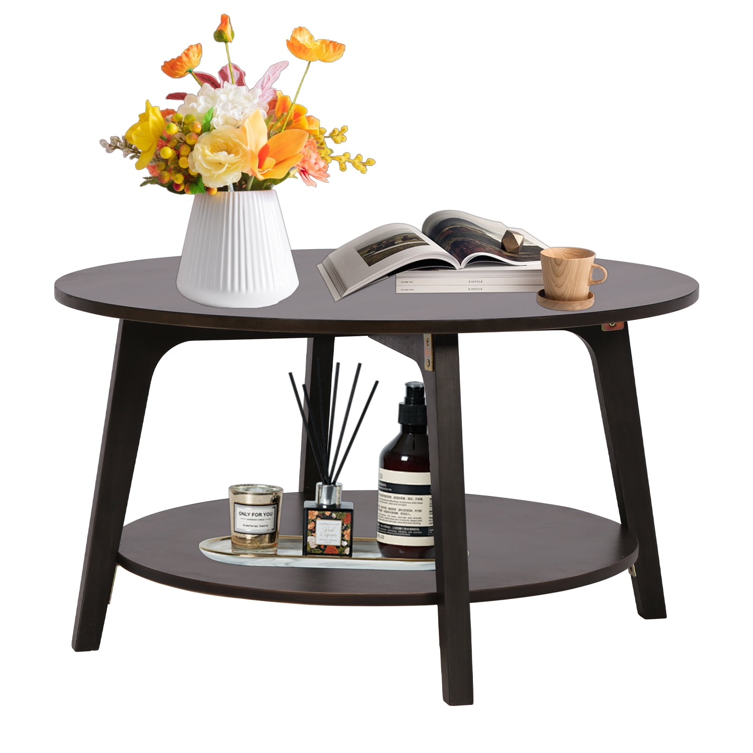 CL.HPAHKL Round Coffee Table, 31.5'' Wooden Circle Coffee Table with ...