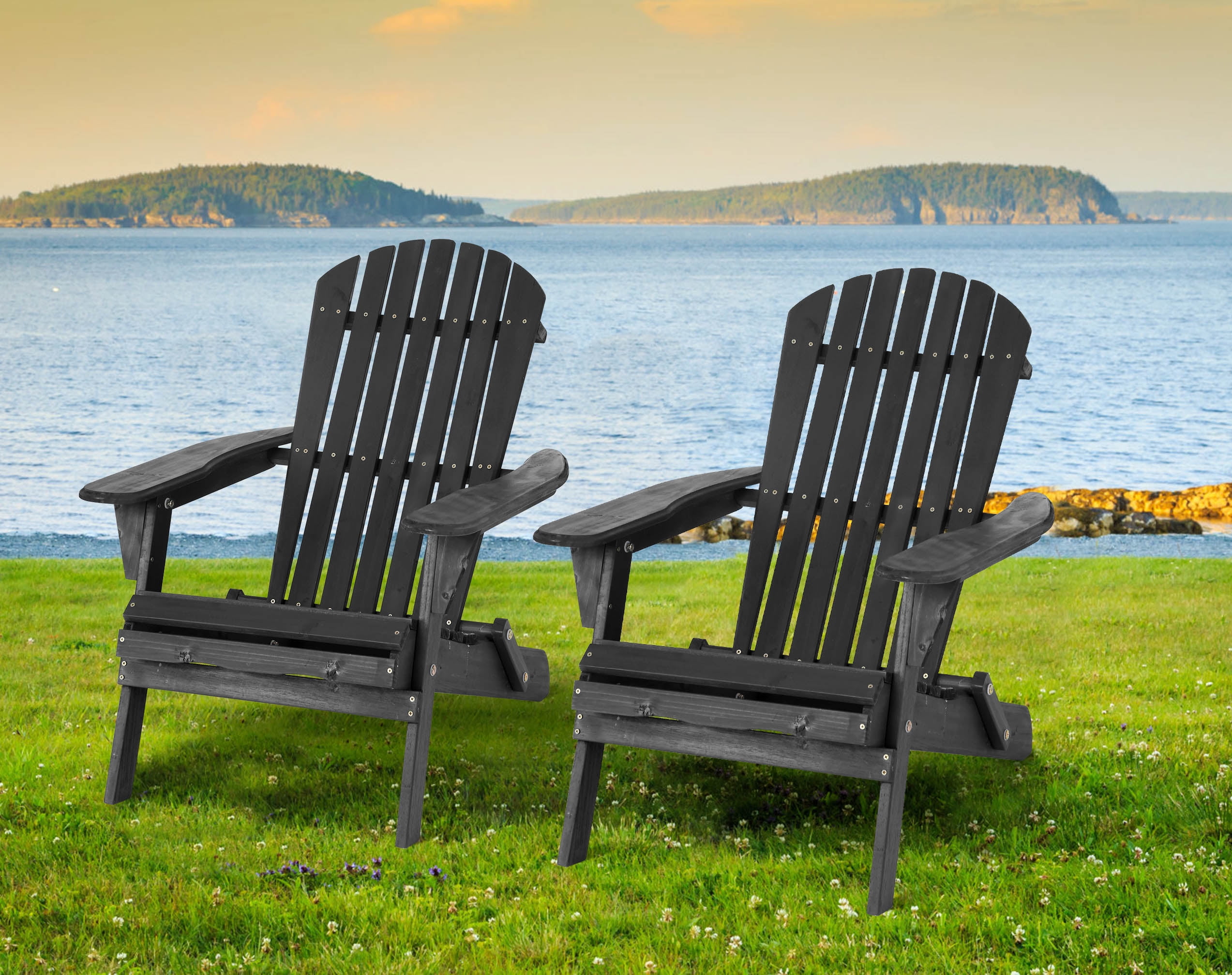 CL.HPAHKL Set of 2 Folding Adirondack Chair, Outdoor Wooden Patio ...