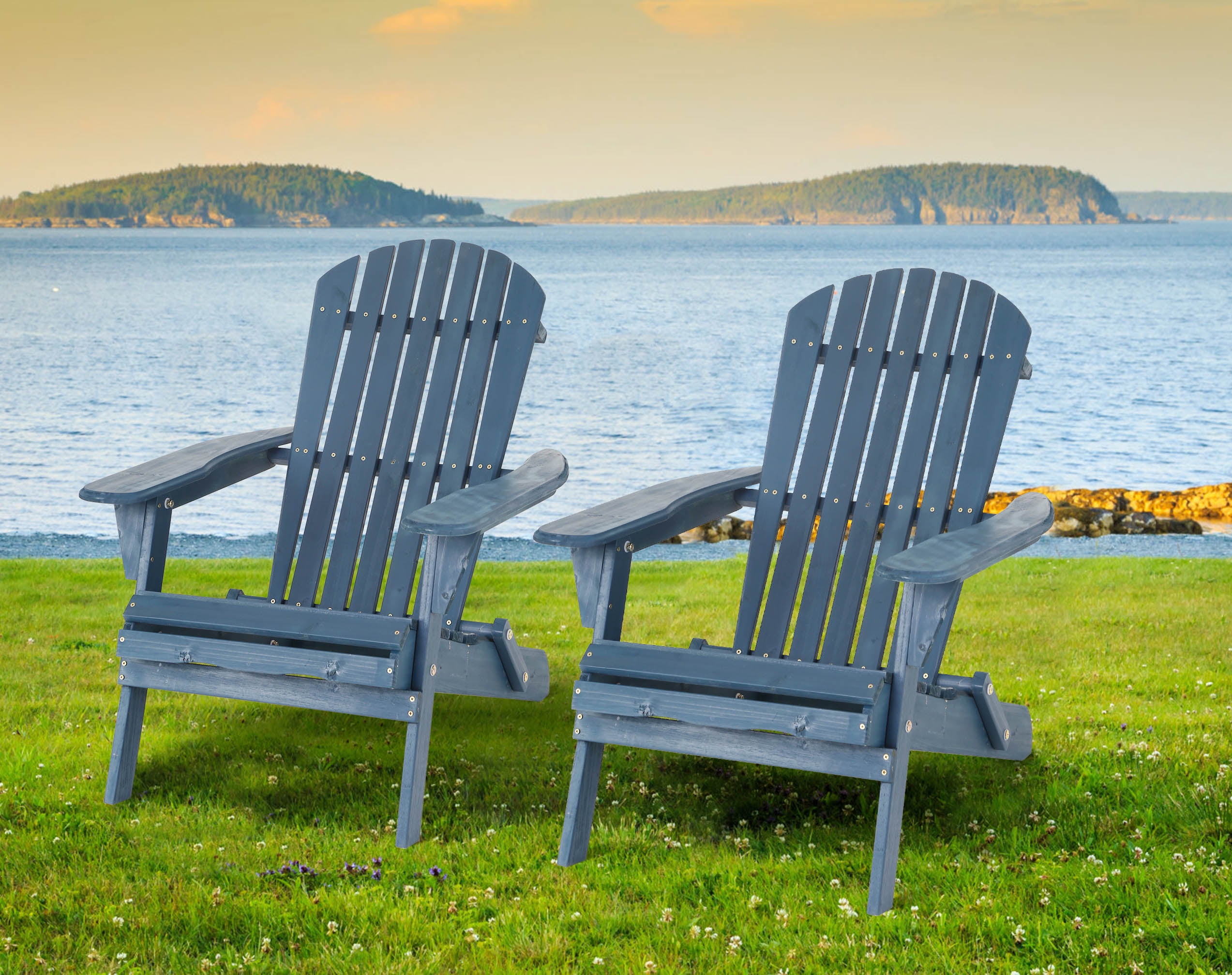 CL.HPAHKL Set of 2 Folding Adirondack Chair, Outdoor Wooden Patio ...