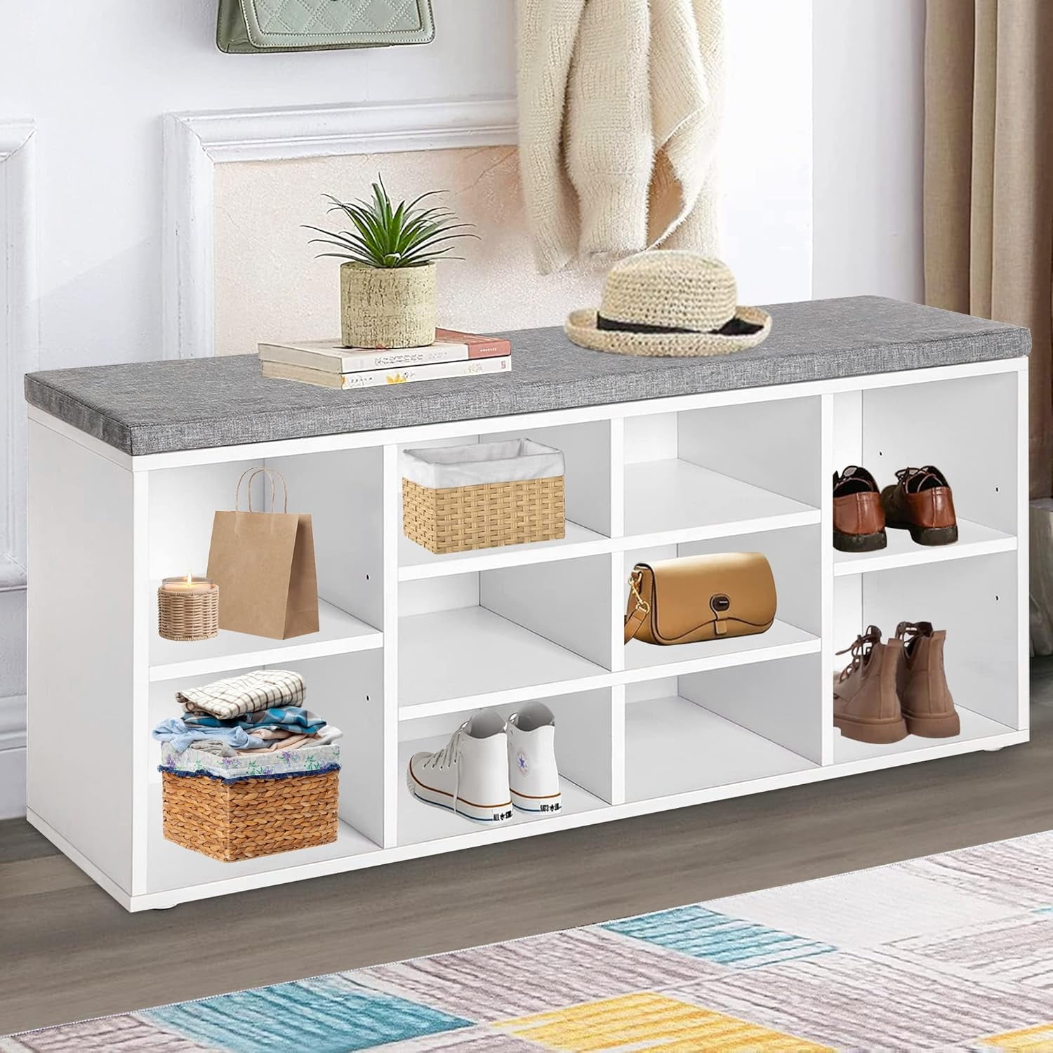 CL.HPAHKL Shoe Storage Bench, 10 Compartments Shoe Rack Bench with ...