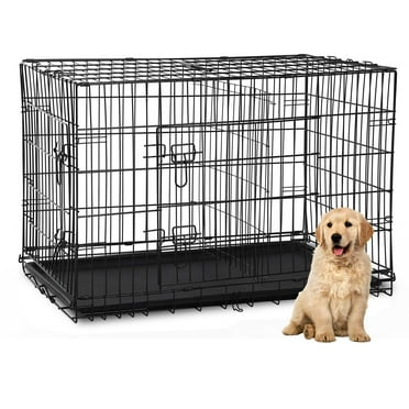 HiiKaa 30 in Small Dog Crate,Foldable Metal Dog Kennel,2-Door Puppy ...