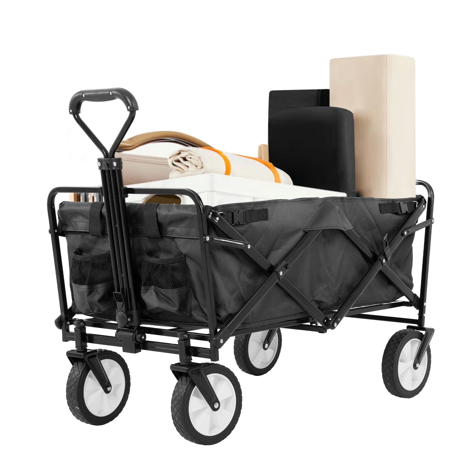 CL.HPAHKL Utility Wagon Foldable, Folding Beach Wagon with Adjustable ...