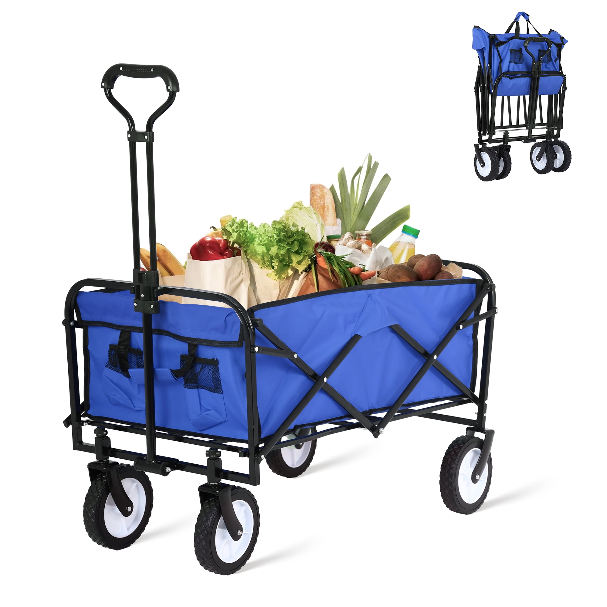 CL.HPAHKL Collapsible Garden Cart, Heavy-Duty Blue Wagon with Wheels ...