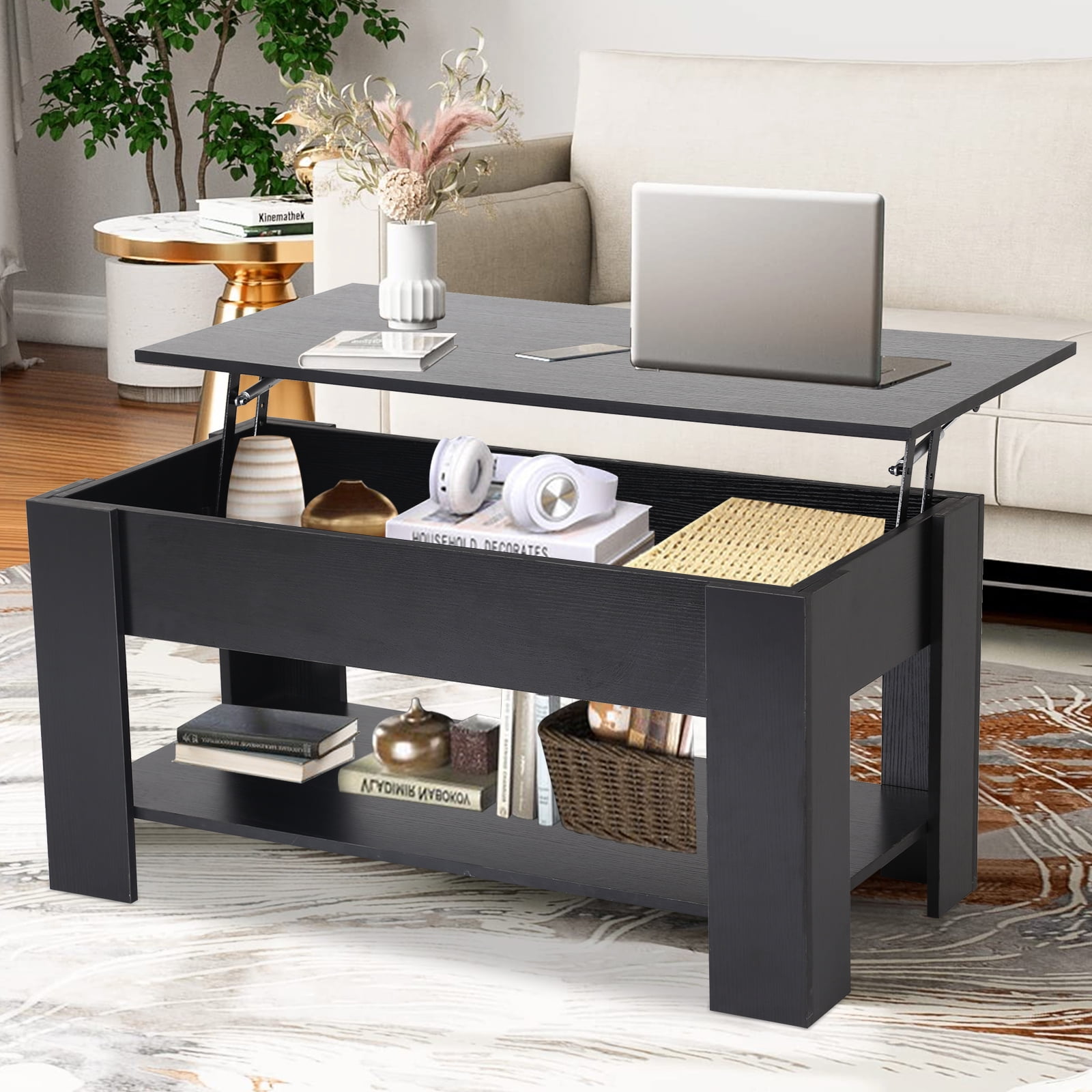 CL.Hpahkl Wooden Lift Top Coffee Table with Hidden Compartment, Living ...