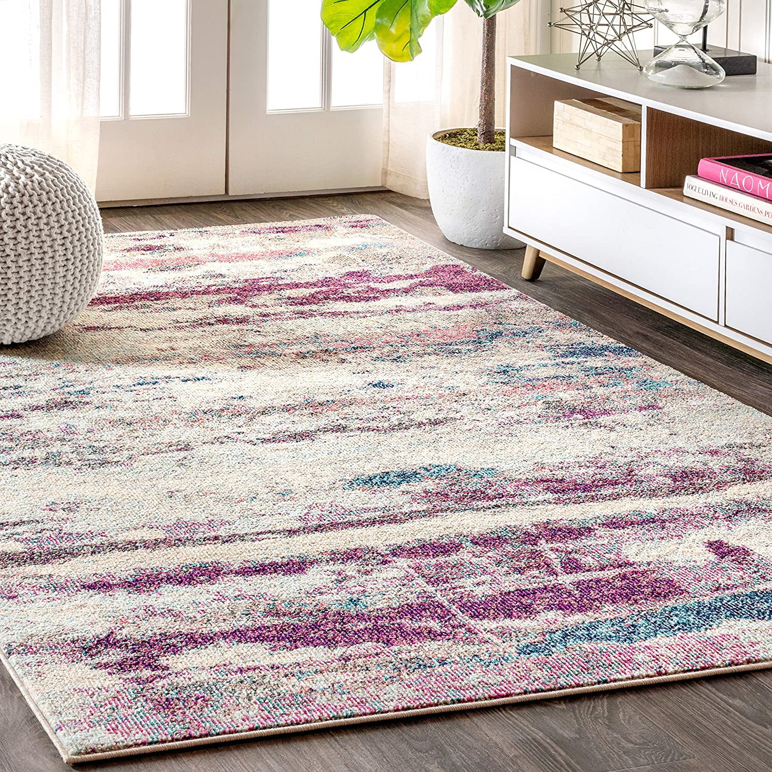 CL Modern Abstract Brushstroke Cream/Pink Indoor Area Rug, 5x8 ...