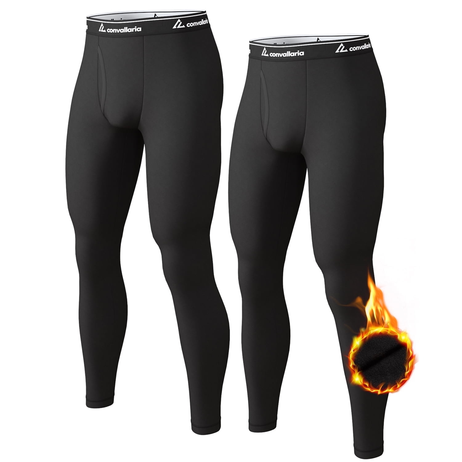 CL convallaria 2 Pcs Thermal Pants for Men Fleece Lined Thermal Bottom ...