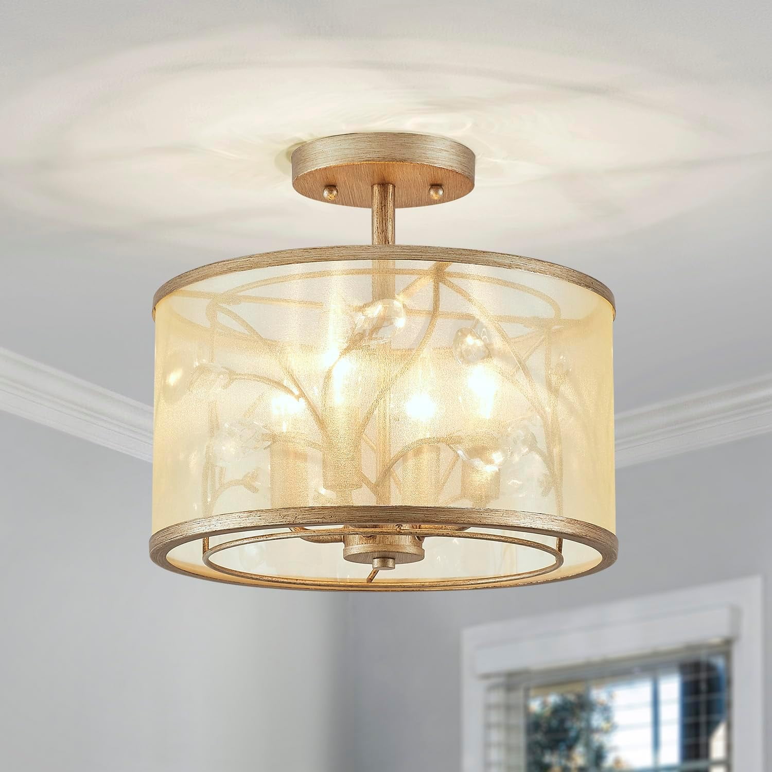 CL022 K9 Crystal Semi Flush Mount Ceiling Light Fixture, Mid Century ...