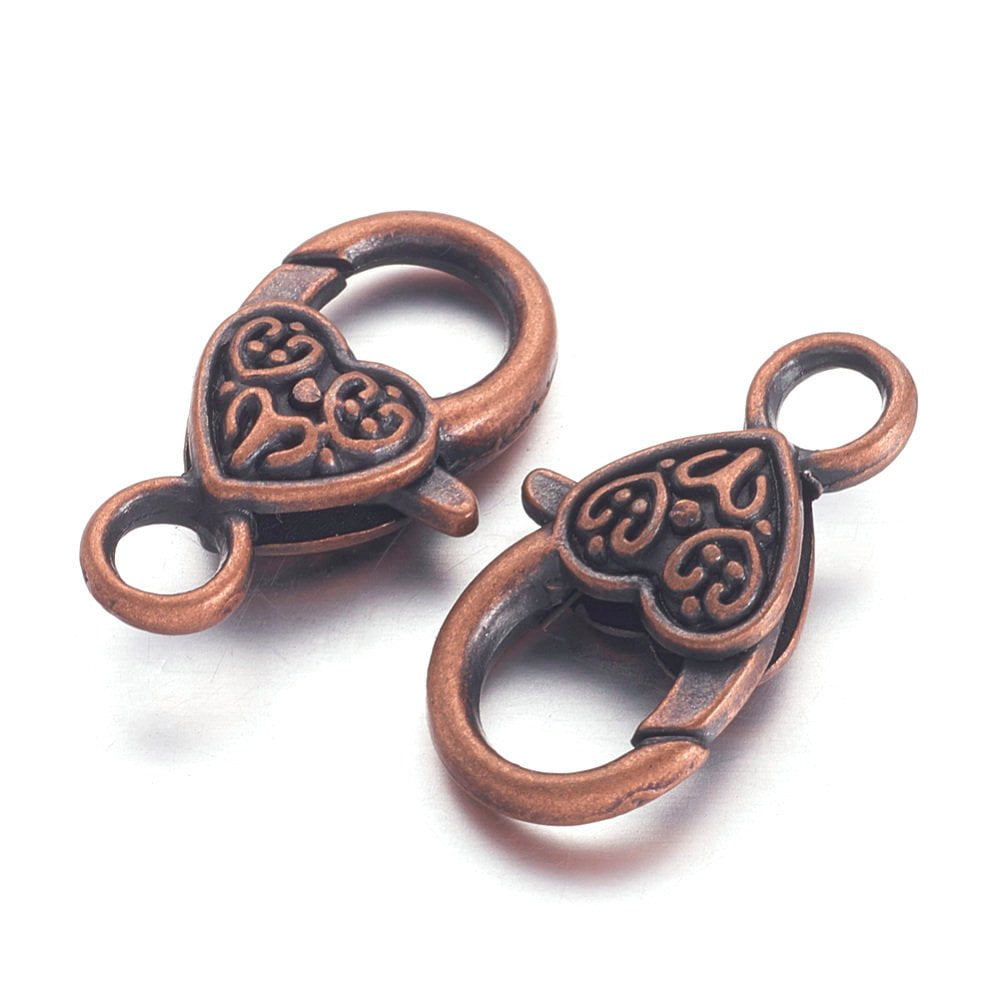 CL146 - 10 pcs. Antique Copper Heart Lobster Clasps - 25mm x 14mm (1 ...
