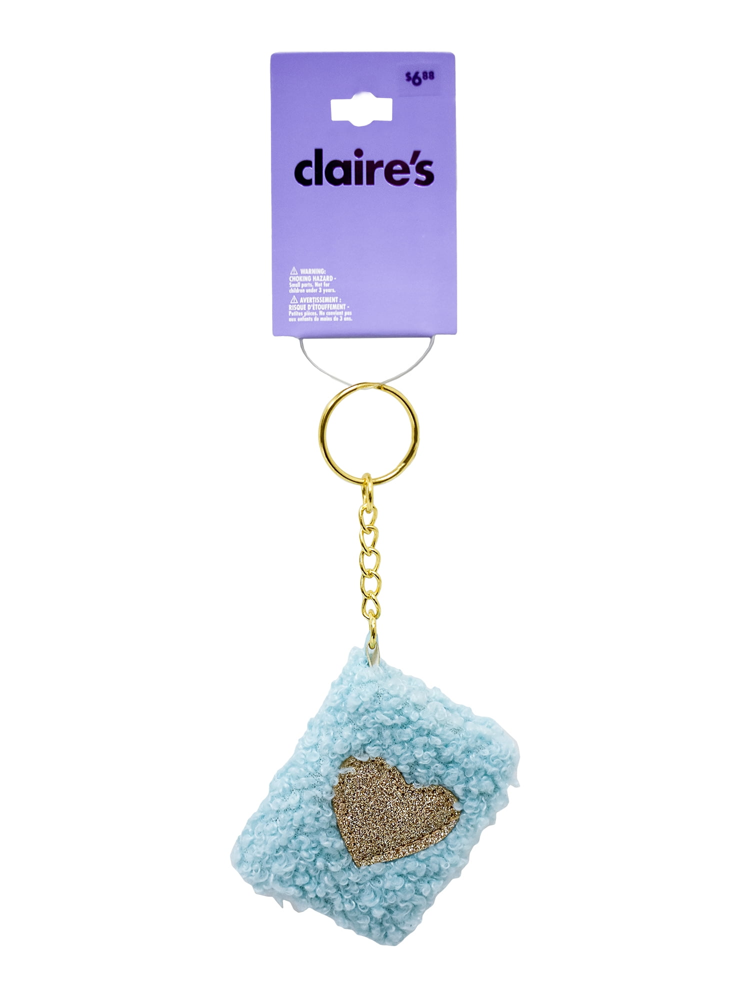 Claires Mini Diary Keychain - Gold Heart - Aqua Blue Sherpa - Walmart.com